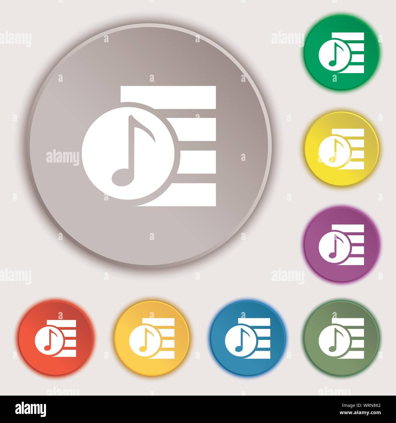 Audio, MP3 file icon sign. Symbols on eight flat buttons. Vector Stock ...