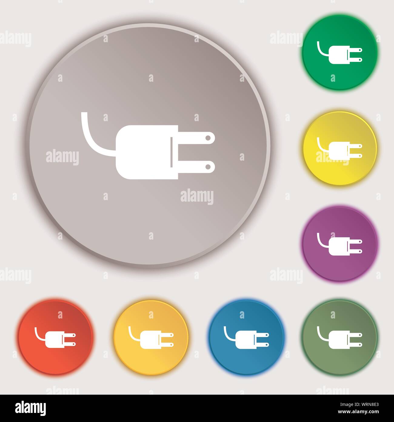 Electric plug sign icon. Power energy symbol. Symbols on eight flat buttons. Vector Stock Vector ...