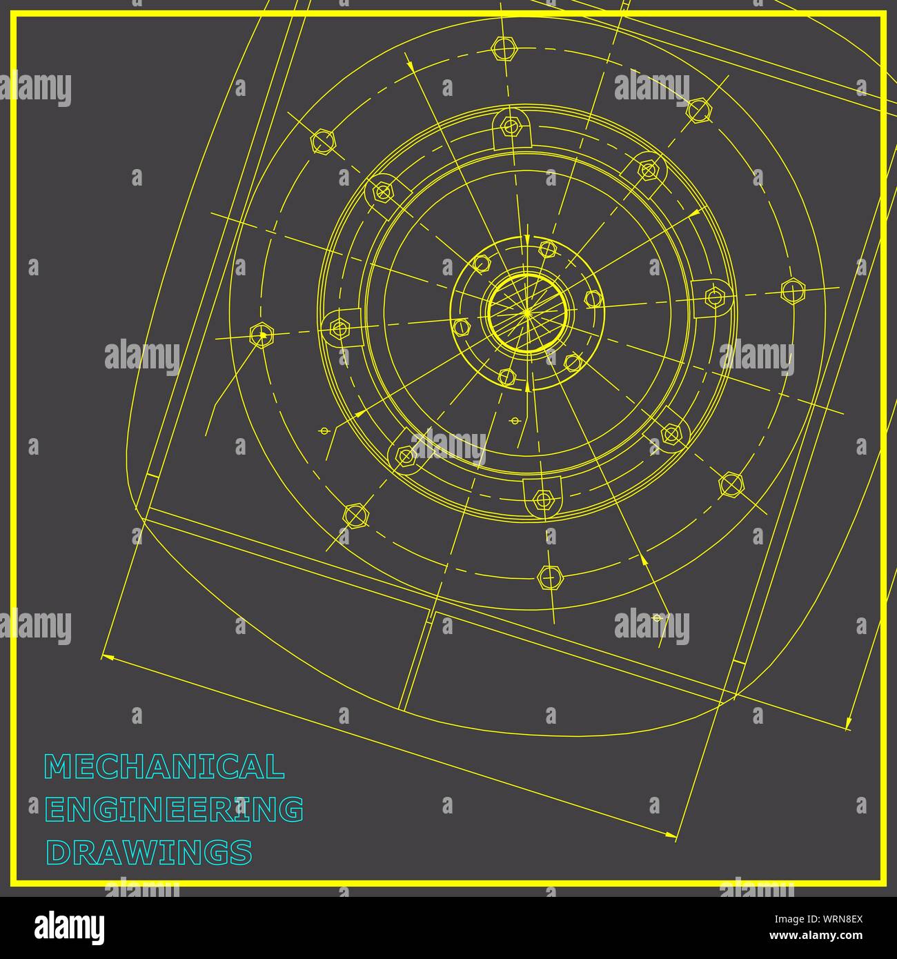 Mechanical engineering drawings. Engineering illustration. Vector. Gray ...