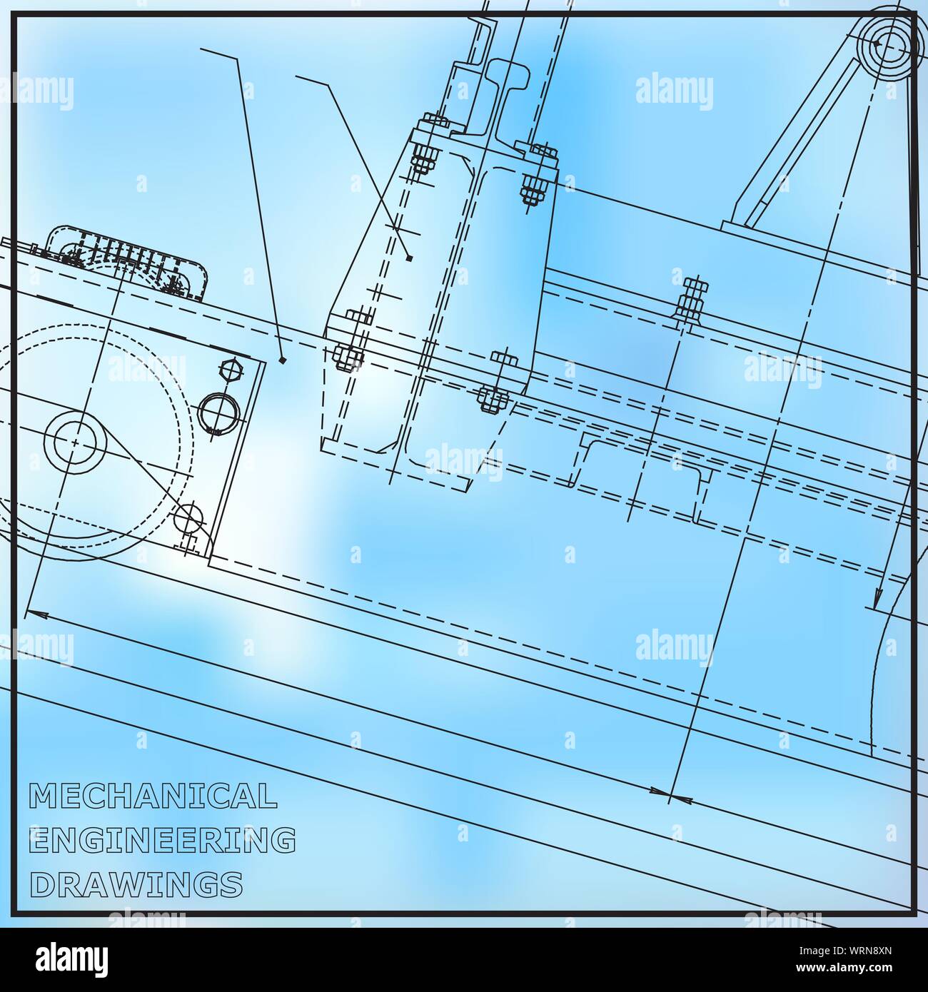 Mechanical engineering drawings. Engineering illustration. Vector blue ...