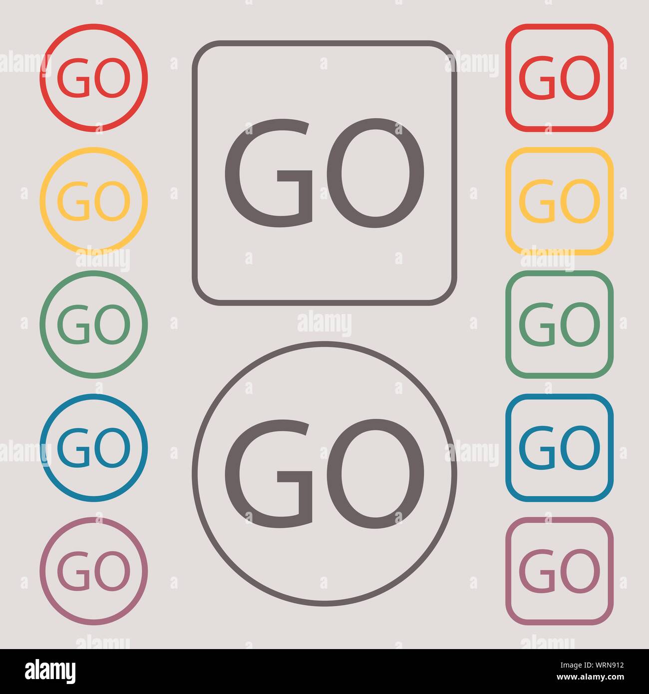 GO sign icon. Symbols on the Round and square buttons with frame ...