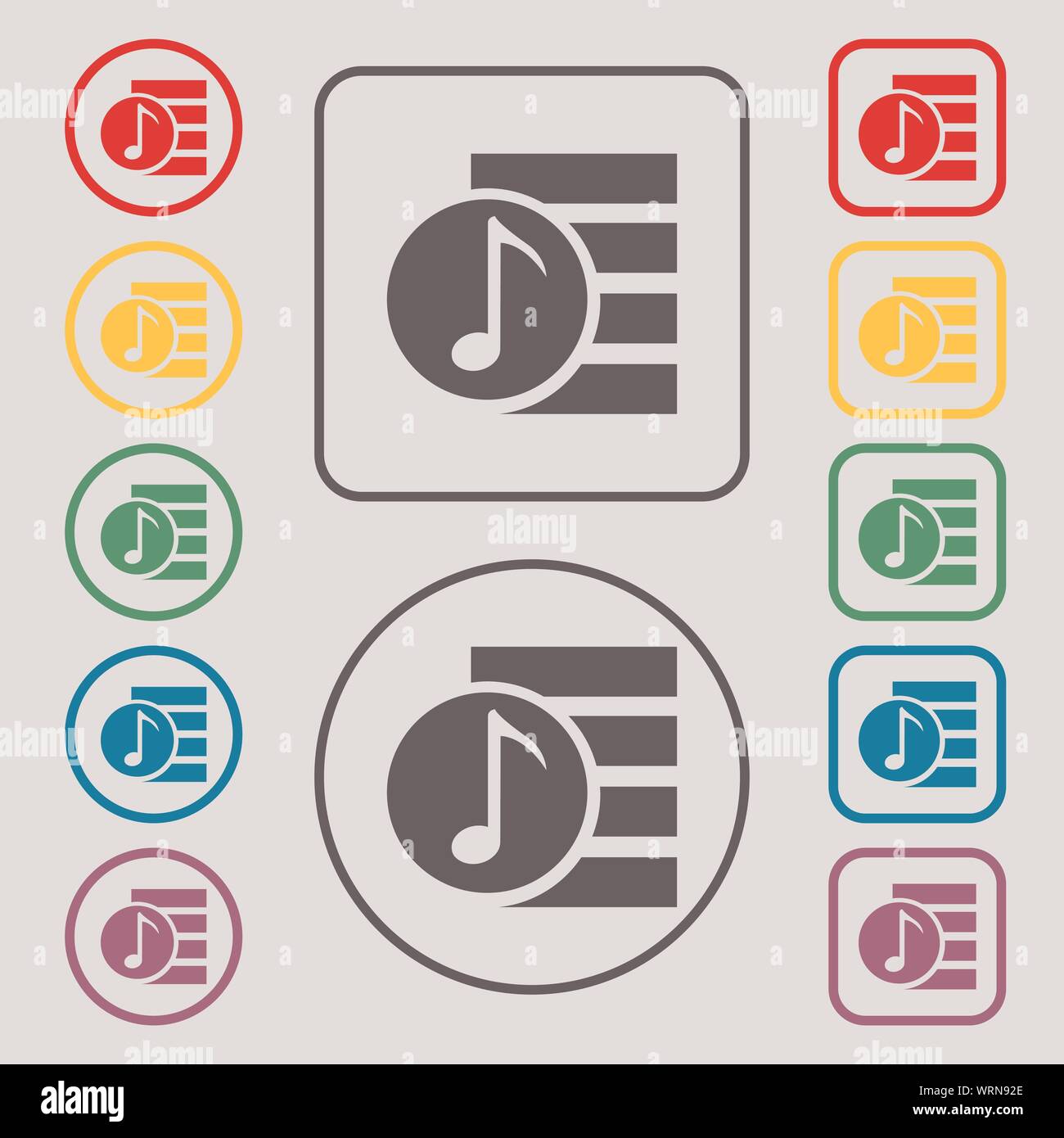 Audio, MP3 file icon sign. Symbols on the Round and square buttons with ...