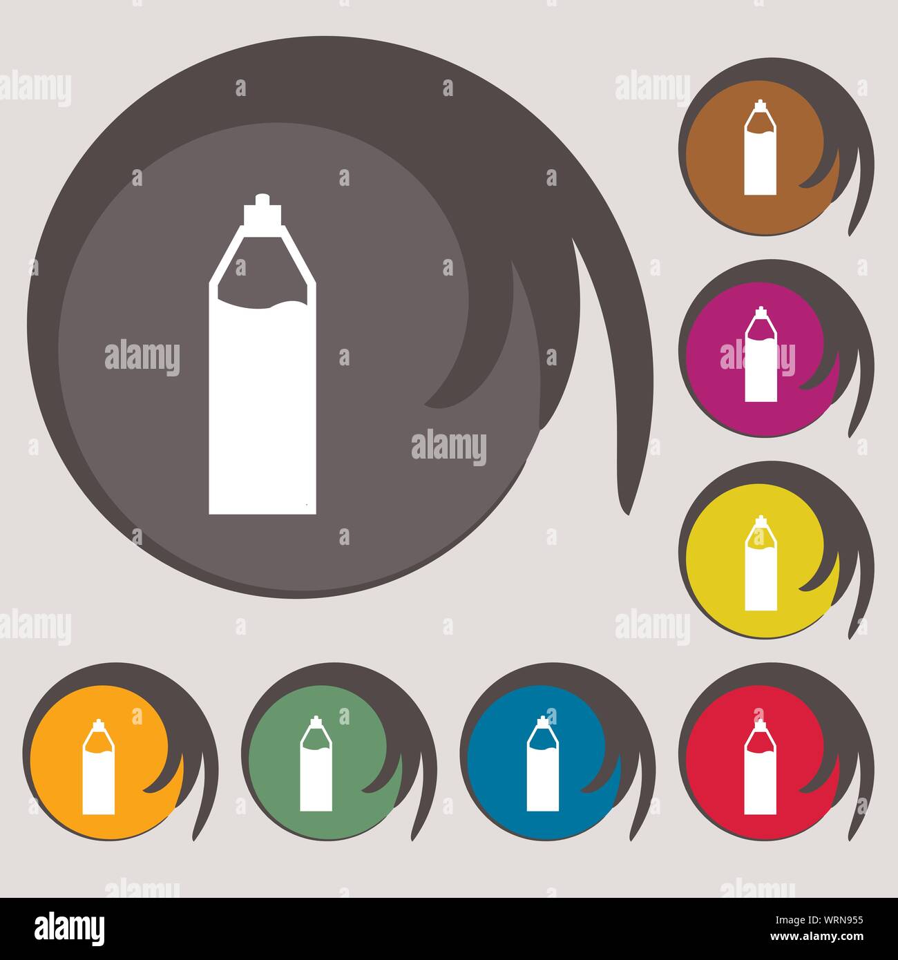 Plastic bottle with drink icon sign. Symbols on eight colored buttons ...