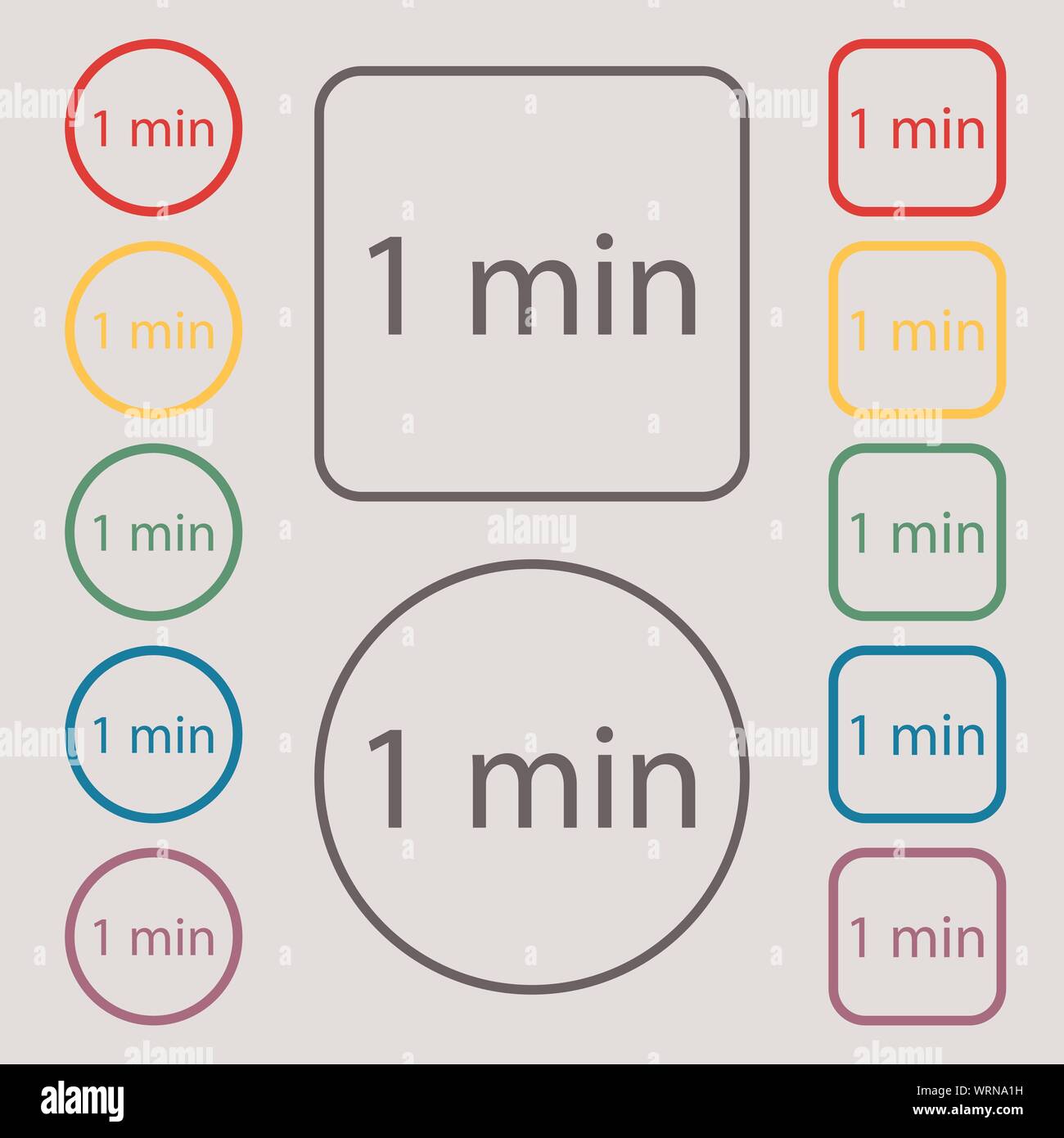One minutes sign icon. Symbols on the Round and square buttons with ...