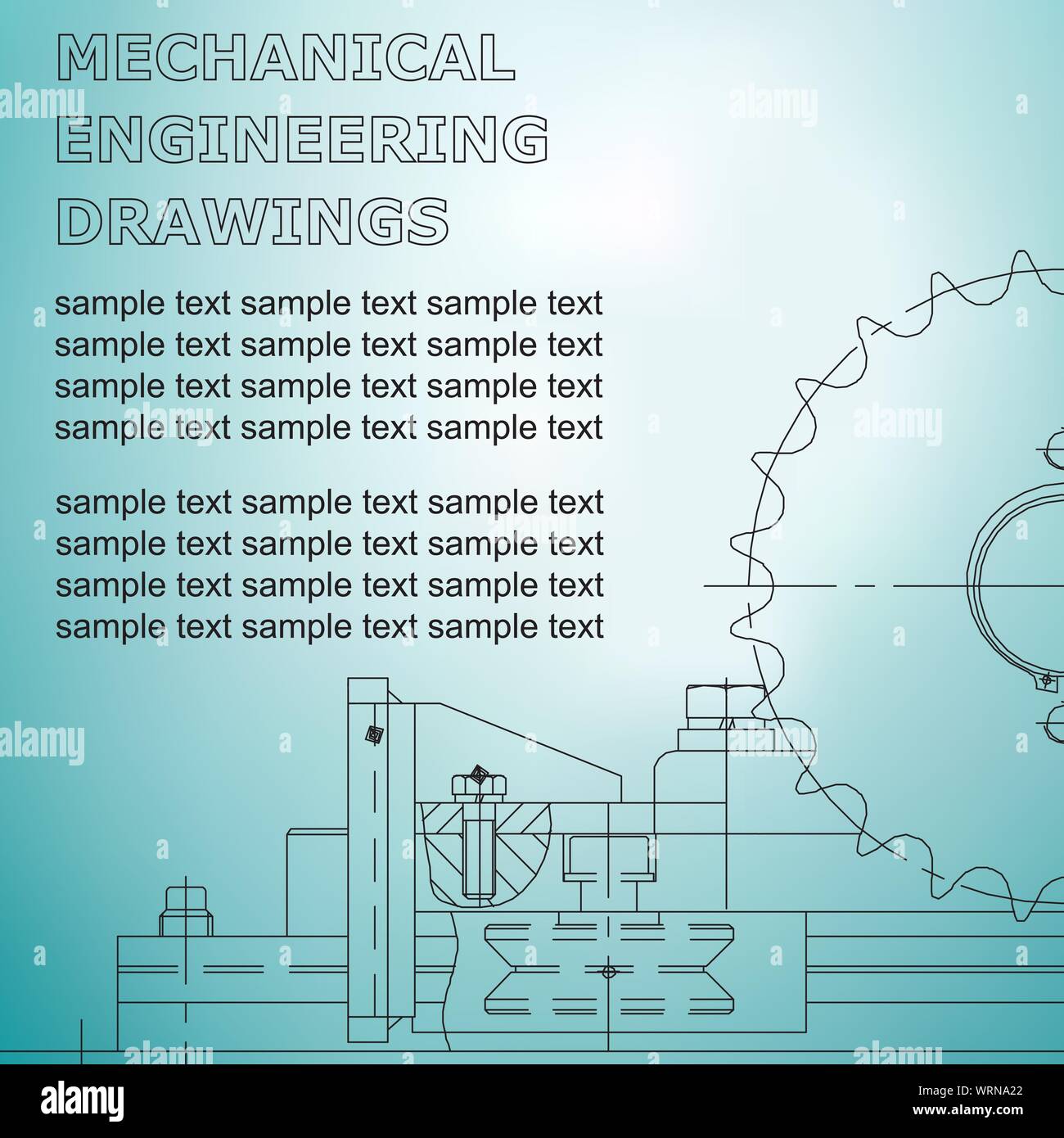 Mechanical engineering drawings on a light blue background. Blueprint ...
