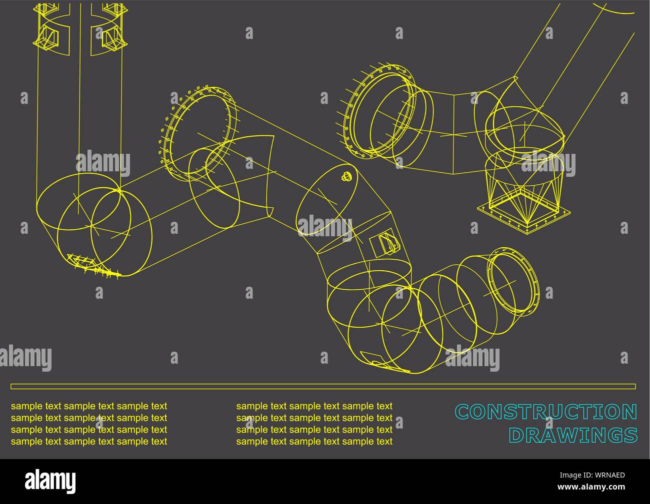 Drawings of structures. Pipes and pipe. 3d blueprint of steel ...
