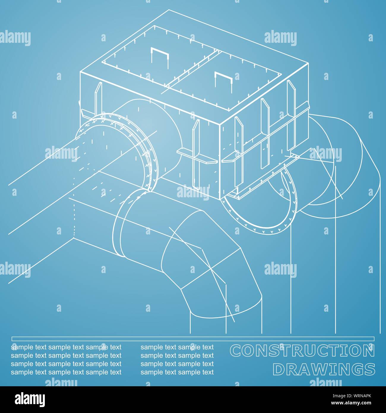 Drawings of structures. Pipes and pipe. 3d blueprint of steel ...