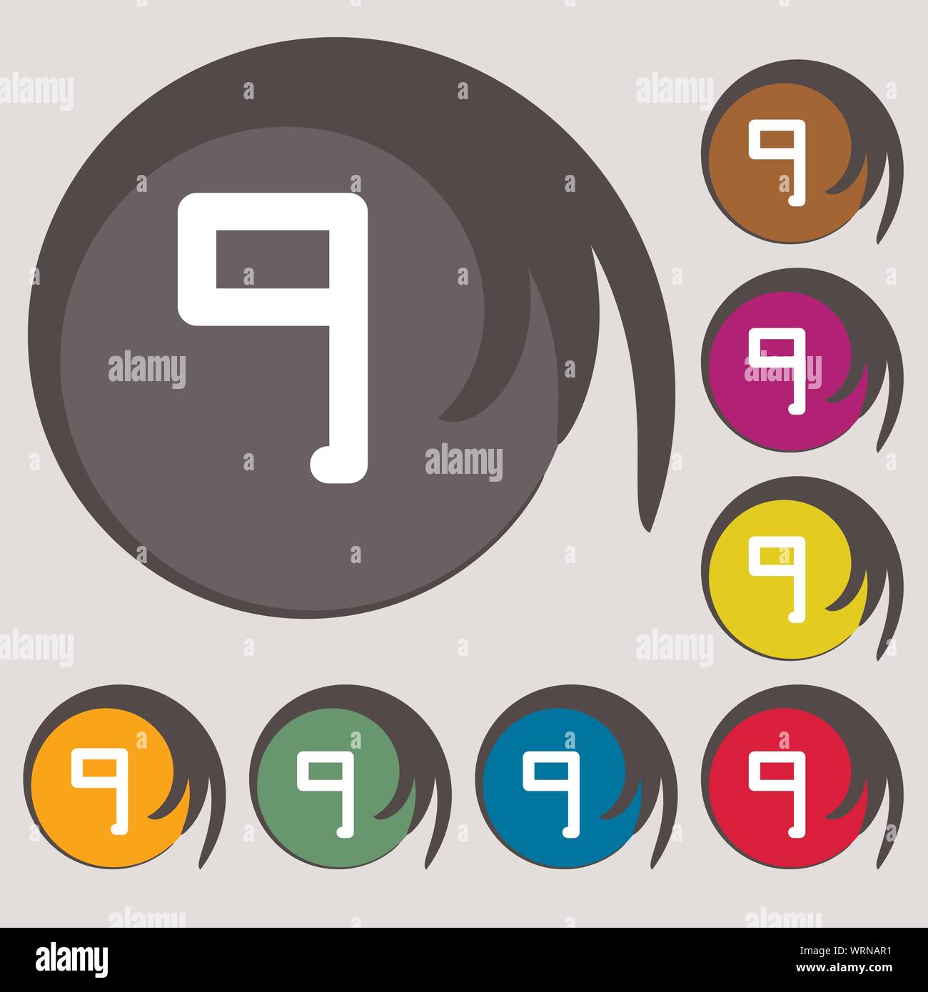 number Nine icon sign. Symbols on eight colored buttons. Vector Stock ...