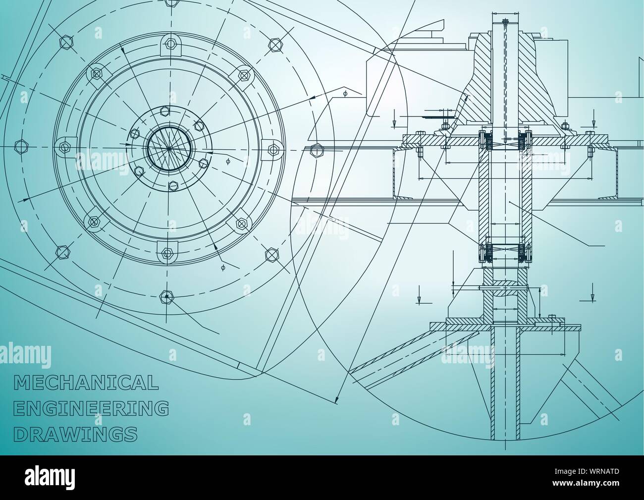 Mechanical engineering drawings. Vector. Light blue Stock Vector Image ...