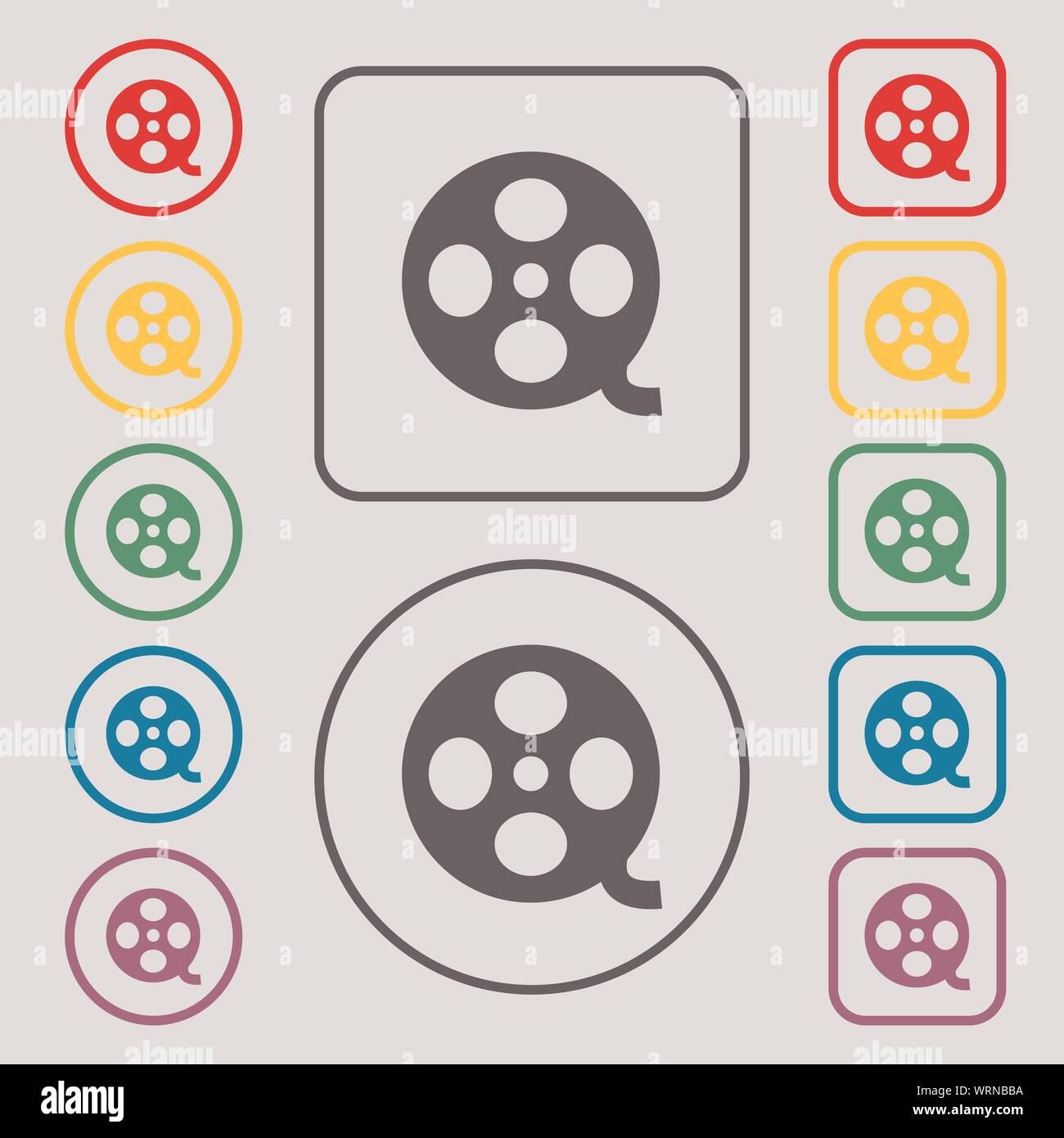 Video sign icon. frame symbol. Symbols on the Round and square buttons ...