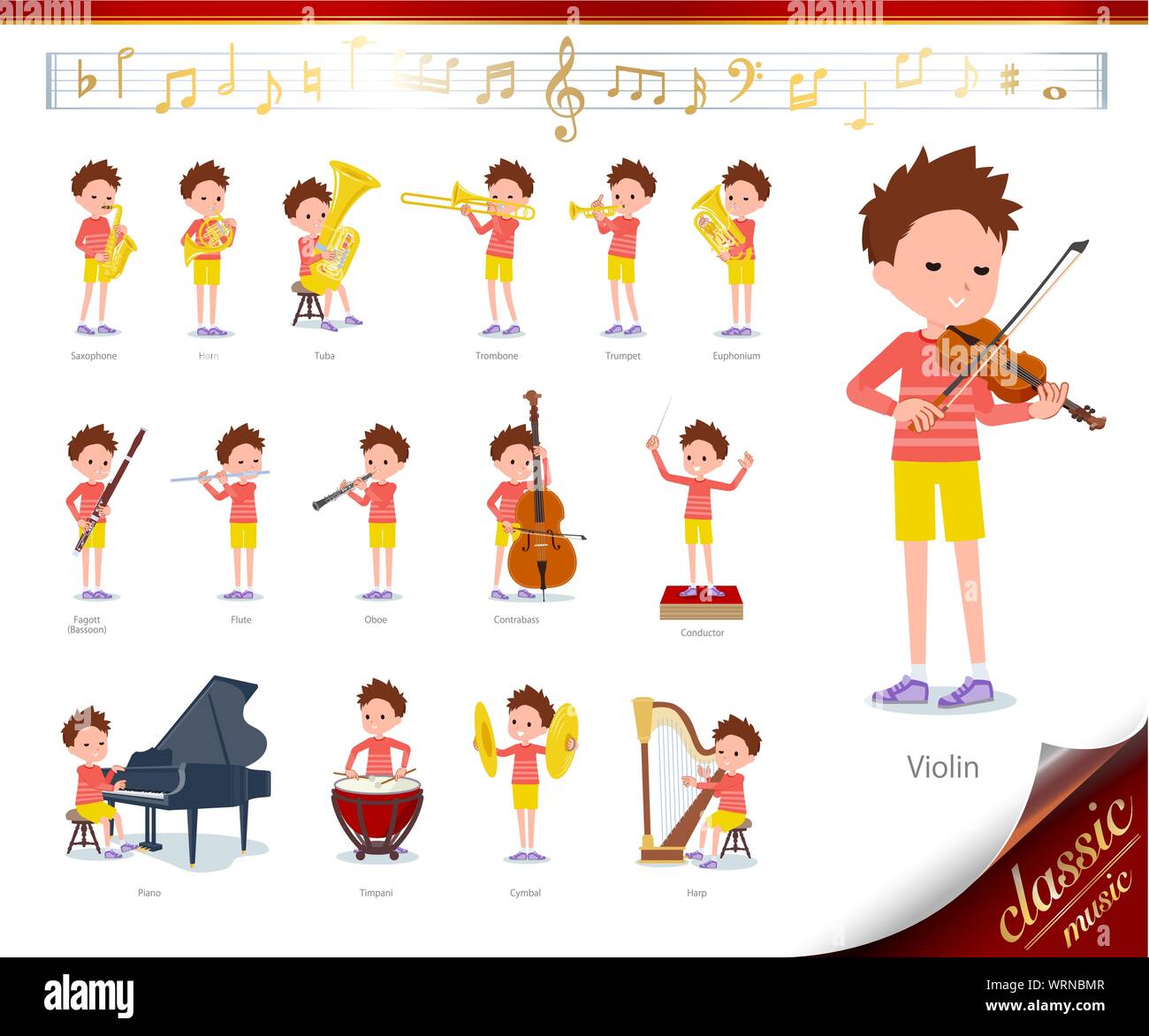 A set of boy on classical music performances.There are actions to play ...