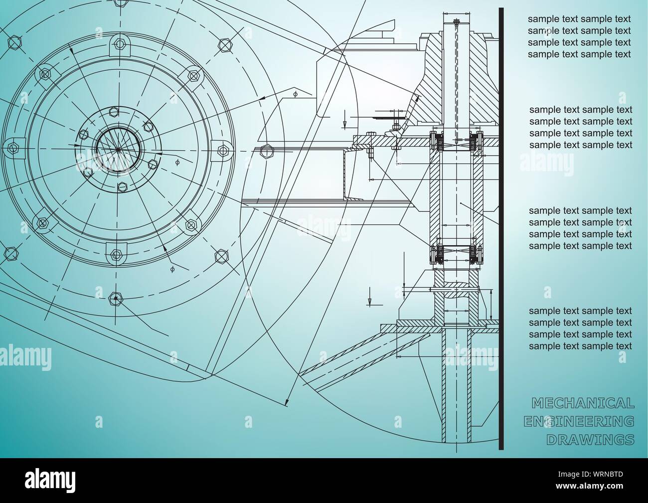 Mechanical engineering drawings. Vector engineering drawing. Light blue ...