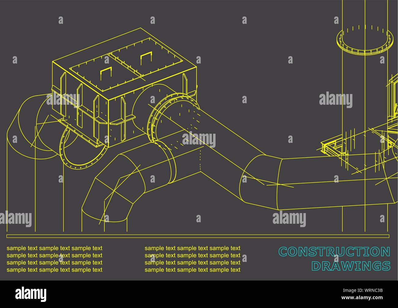 Drawings of steel structures. Pipes. 3d blueprint of steel structures ...