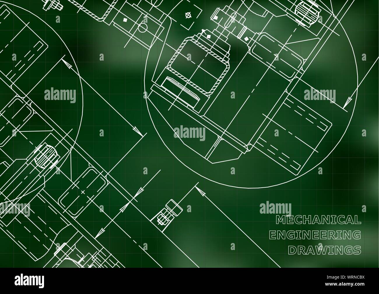 Mechanical Engineering drawing. Blueprints. Green. Grid Stock Vector ...