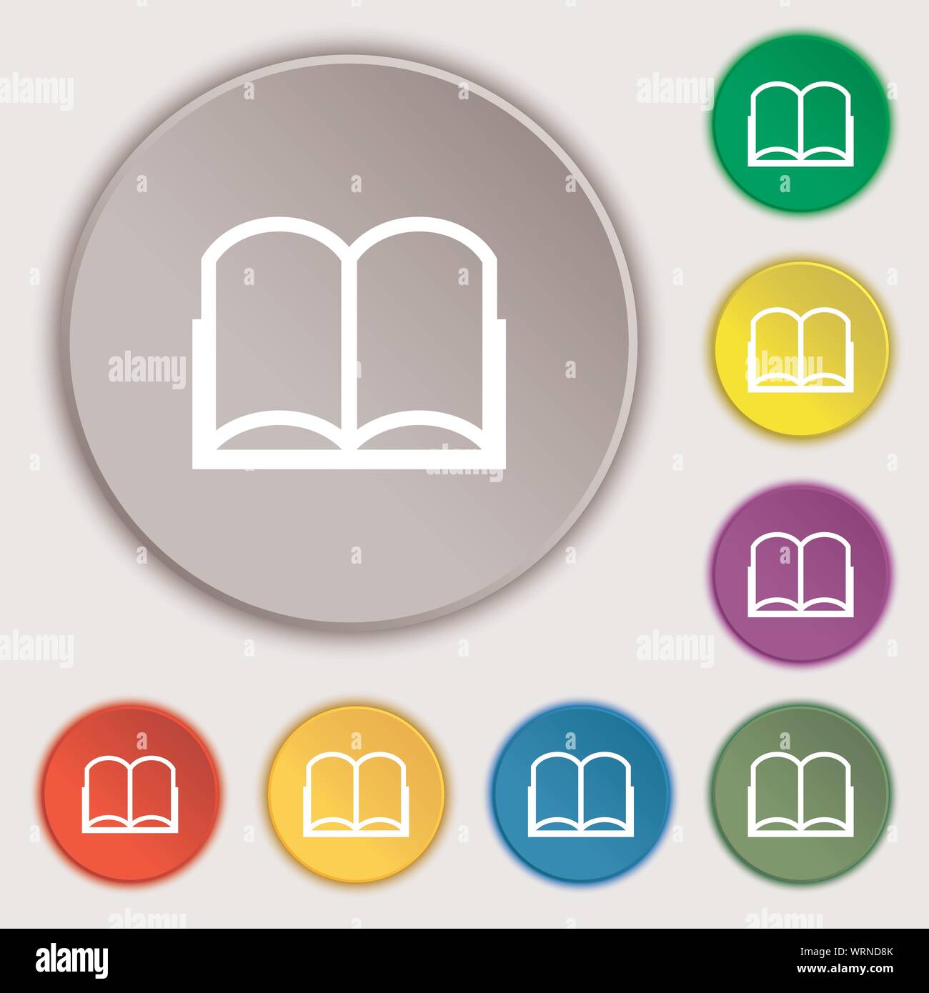 Book sign icon. Open book symbol. Symbols on eight flat buttons. Vector ...
