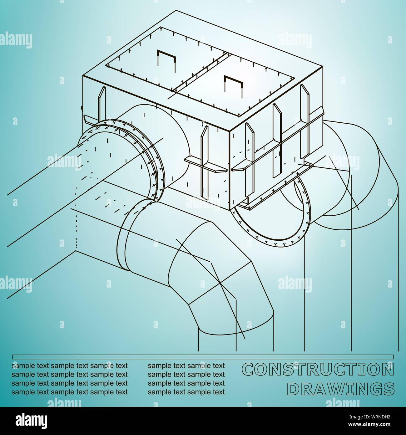 Drawings of structures. Pipes and pipe. 3d blueprint of steel ...