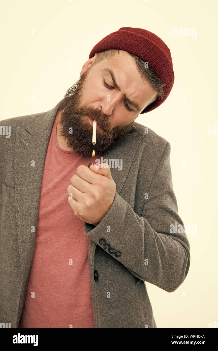 bad habits and addiction. man smoking cigarette. Male barber care ...