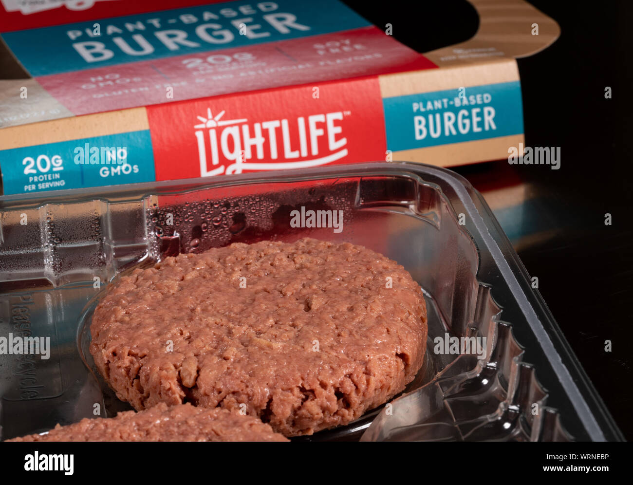 Lightlife plant based burger in package of two patties Stock Photo - Alamy