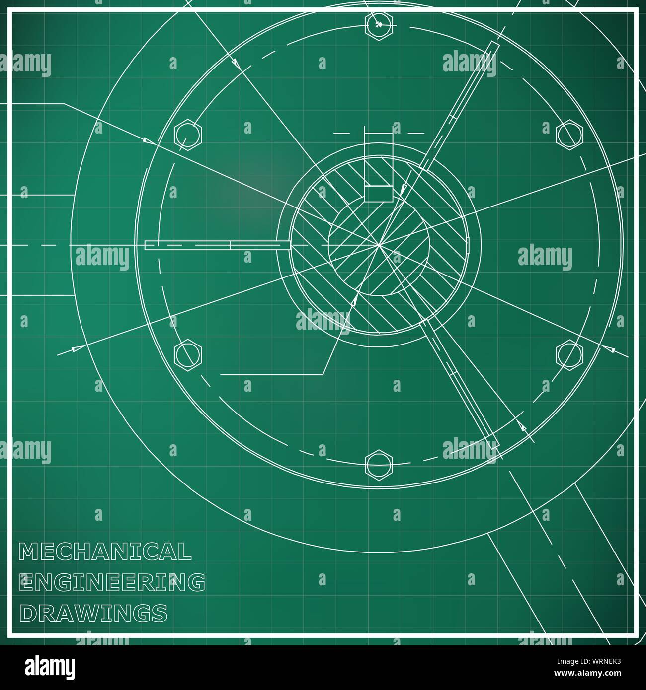 Mechanical engineering drawings. Engineering illustration. Light green ...