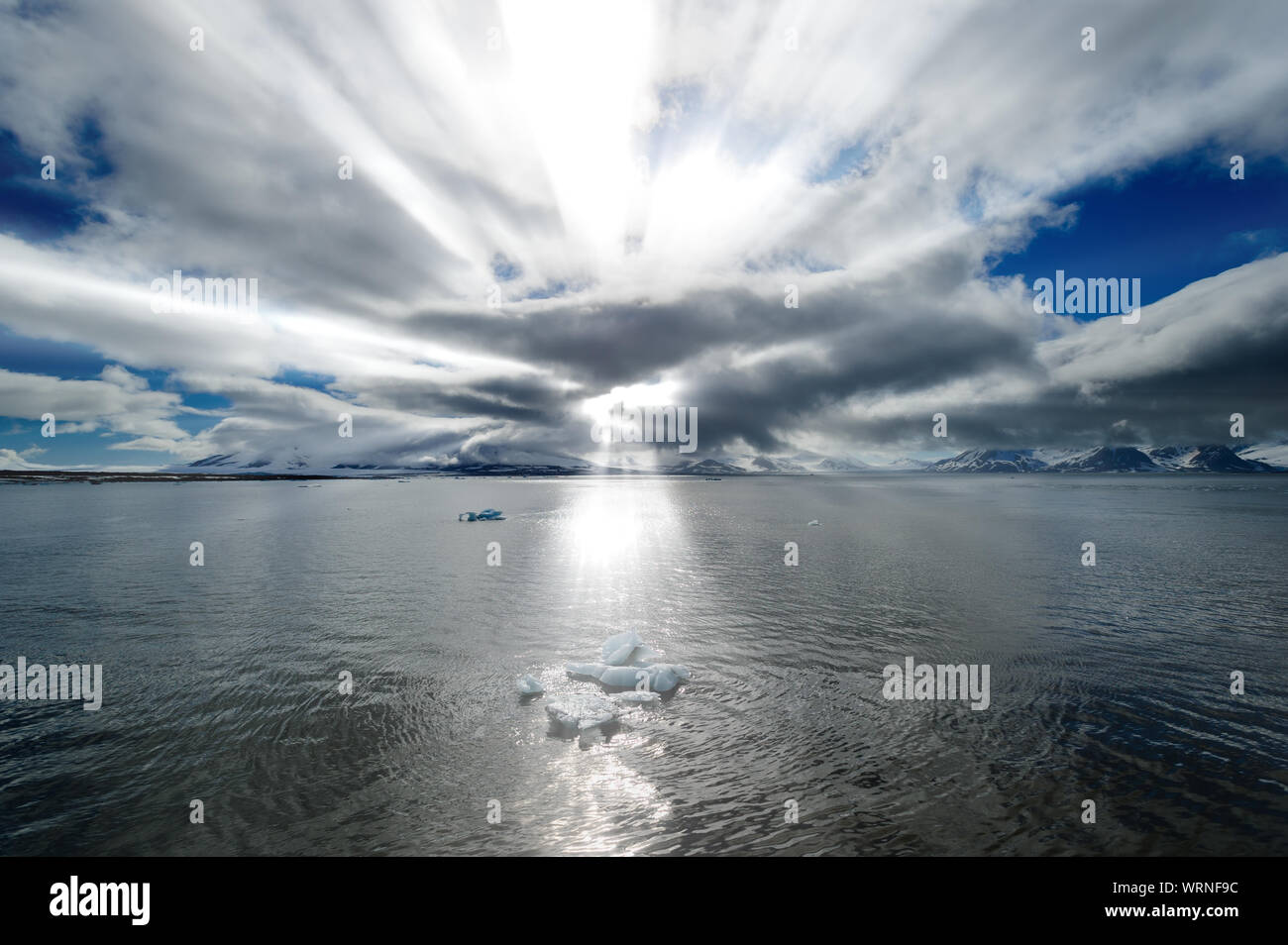 Icebergs floating in a fjord in the Arctic Ocean, Hornsund, Norway ...