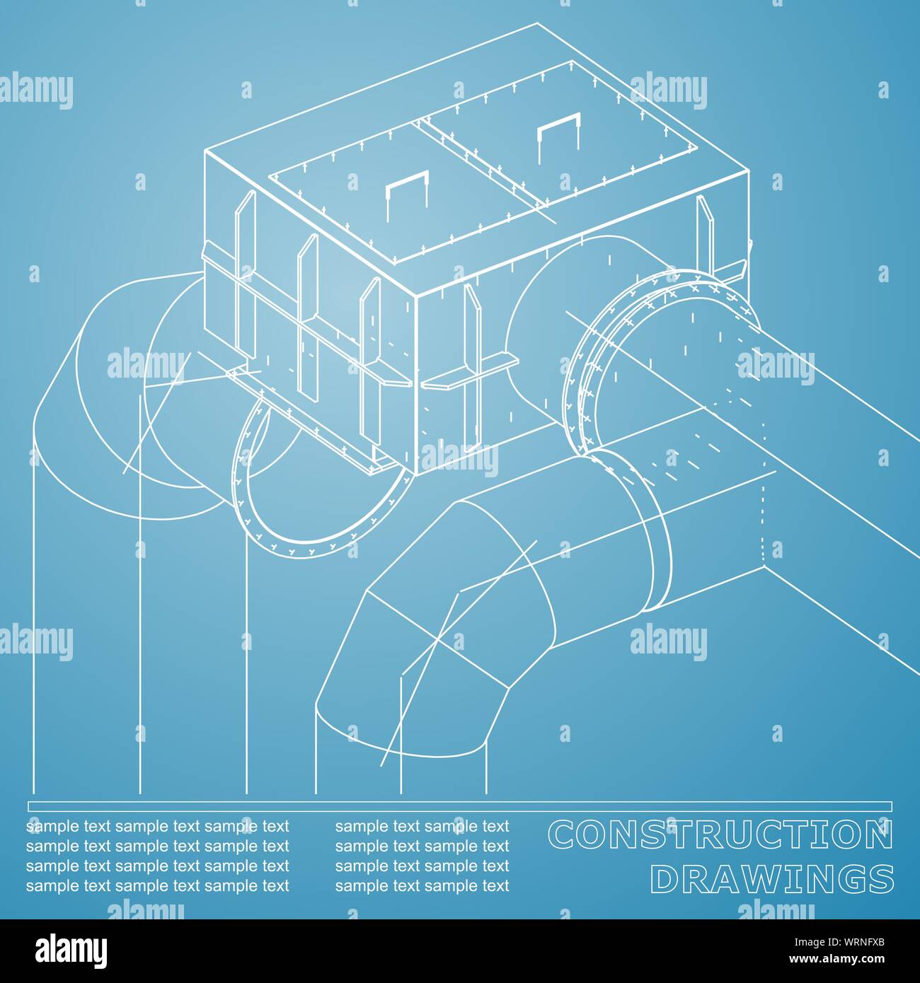 Drawings of steel structures. Pipes and pipe. 3d blueprint of steel ...