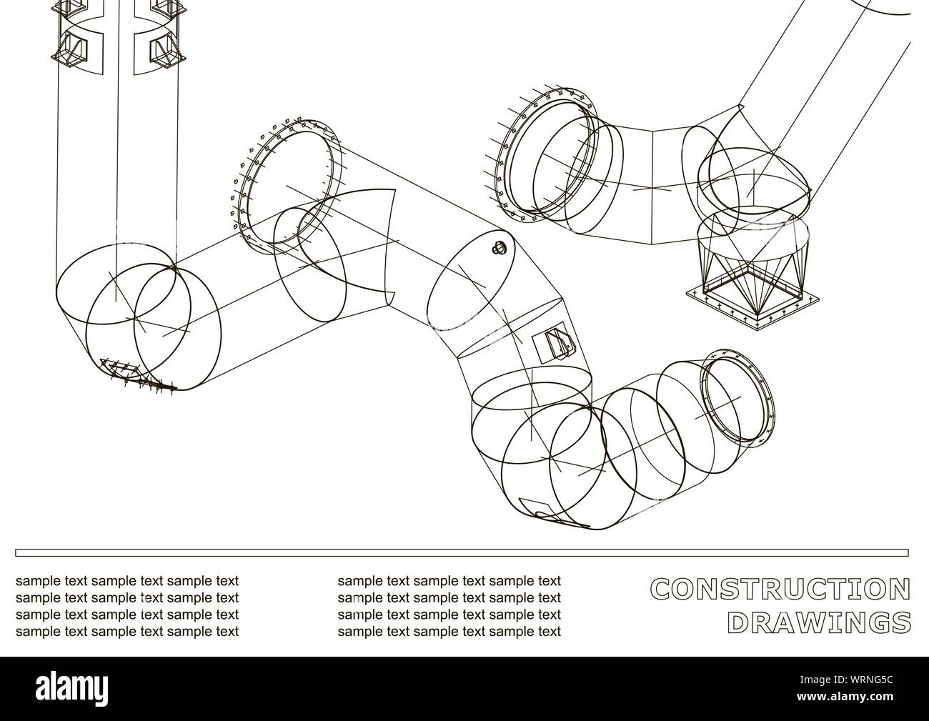 Drawings of steel structures. Pipes and pipe. 3d blueprint of ...