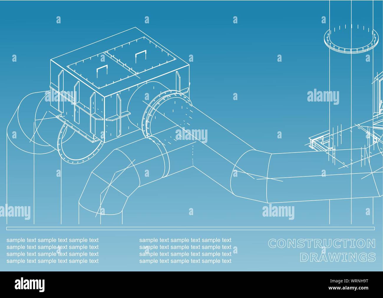 Drawings of steel structures. Pipes. 3d blueprint of steel structures ...