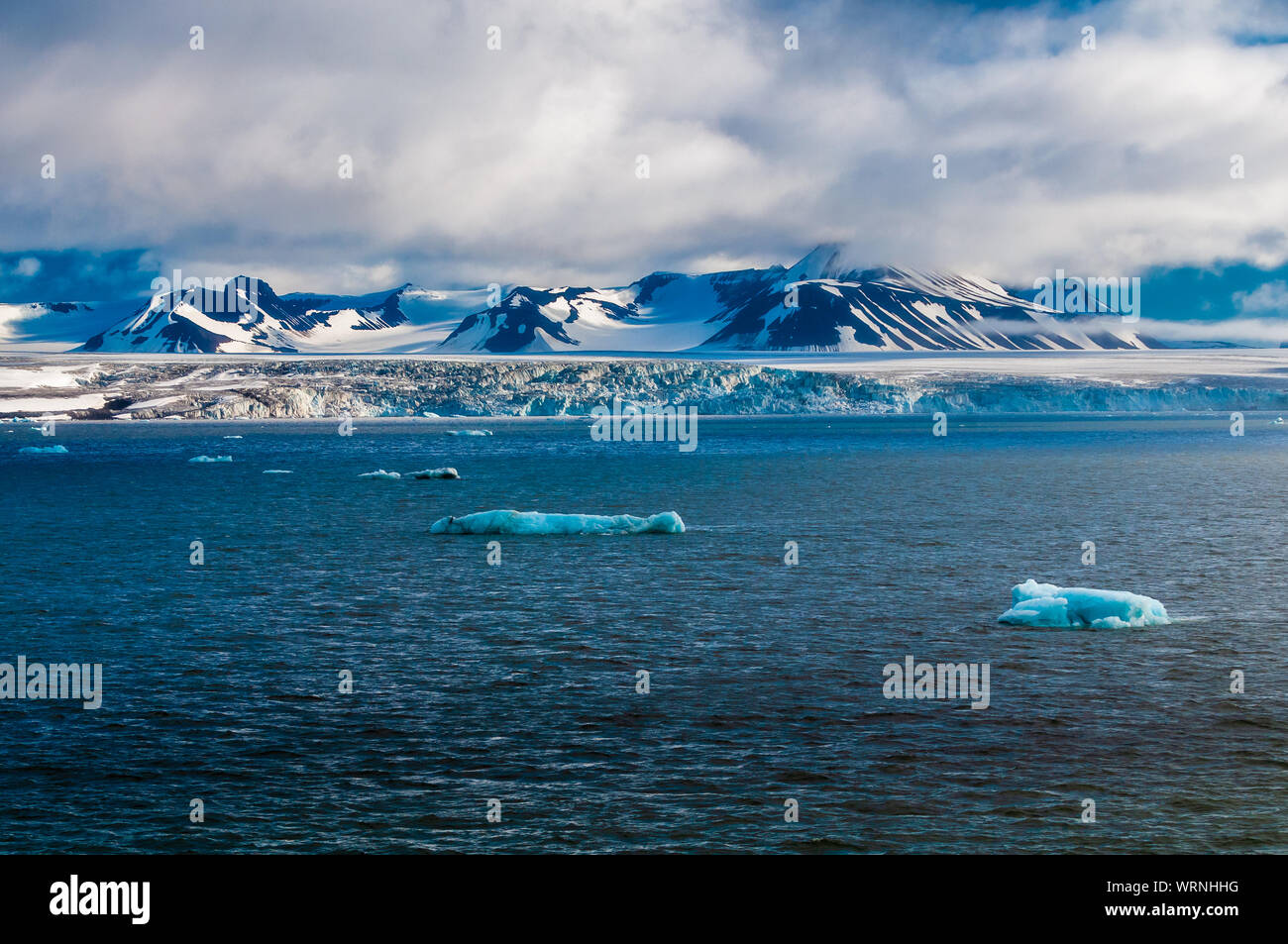 The end of a glacier in the Arctic Circle where it falls into the ...
