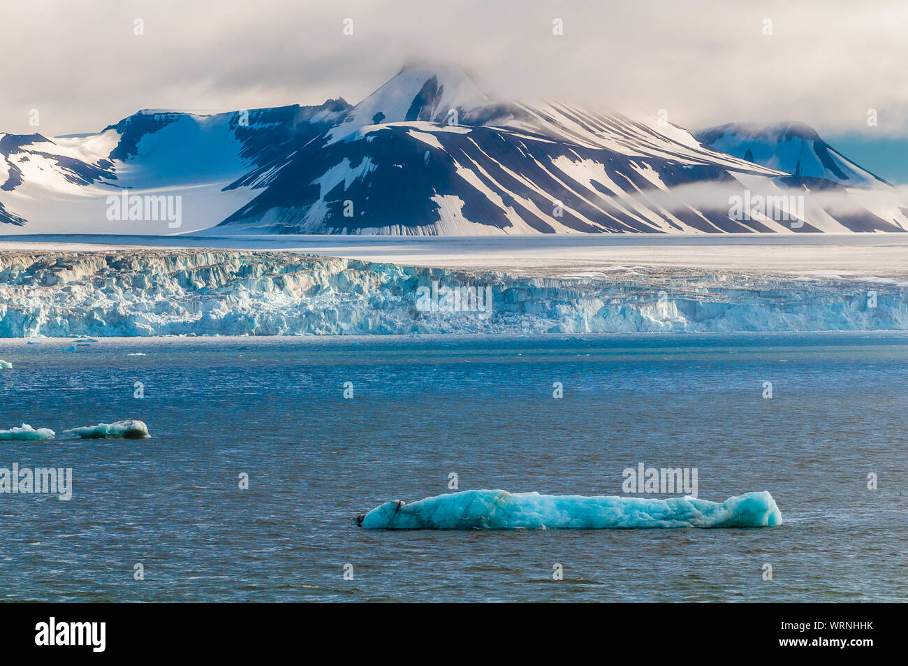 The end of a glacier in the Arctic Circle where it falls into the ...