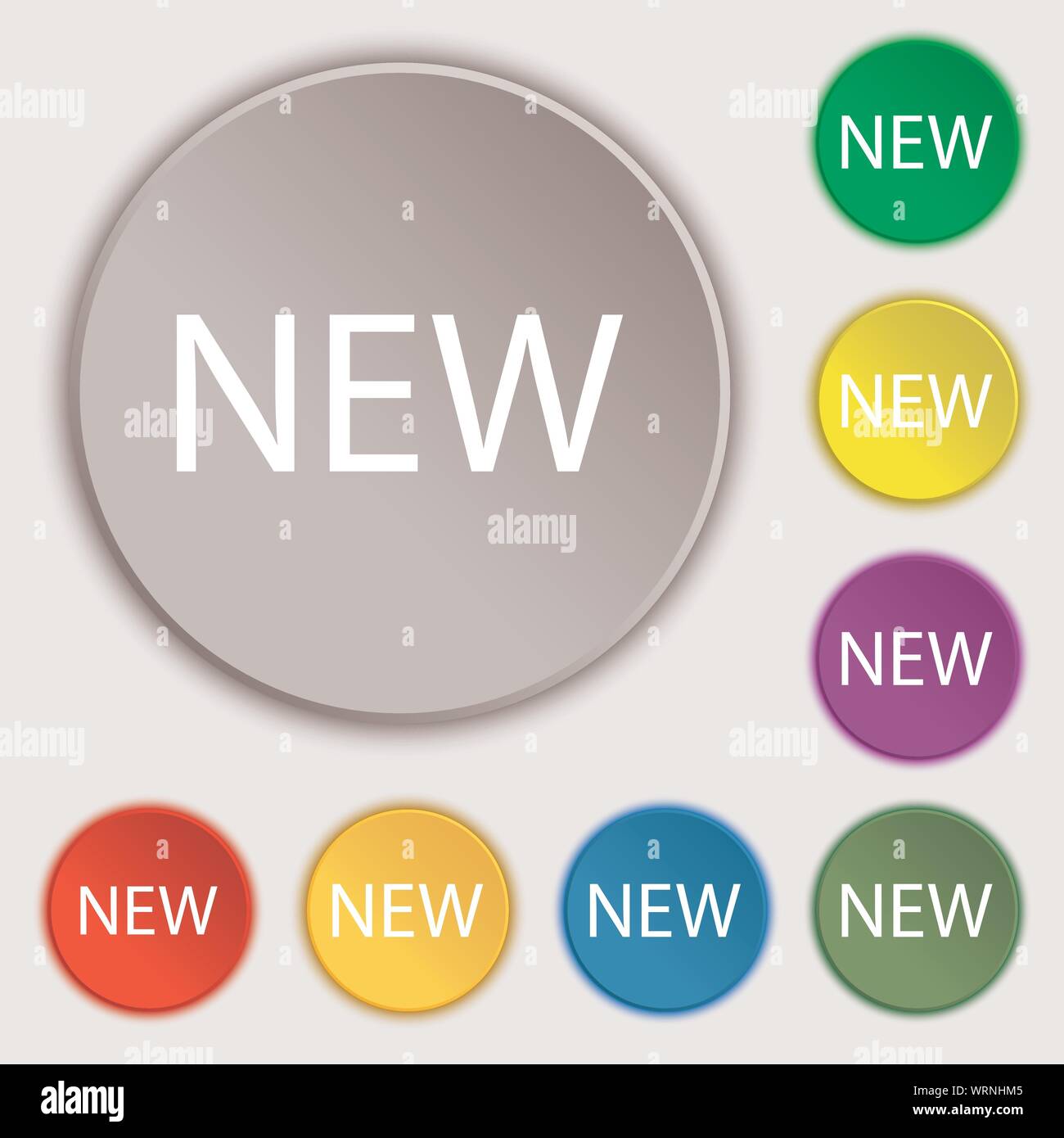 New sign icon. arrival button symbol. Symbols on eight flat buttons ...