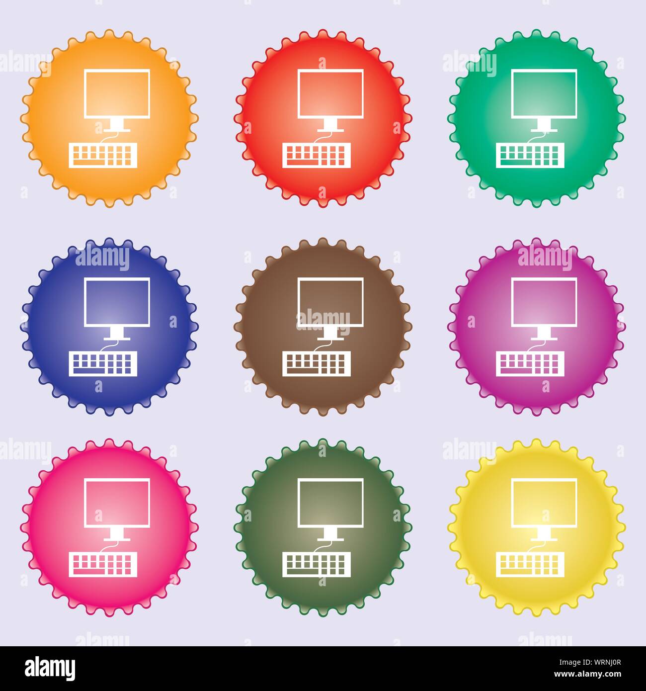 Computer monitor and keyboard Icon. A set of nine different colored ...