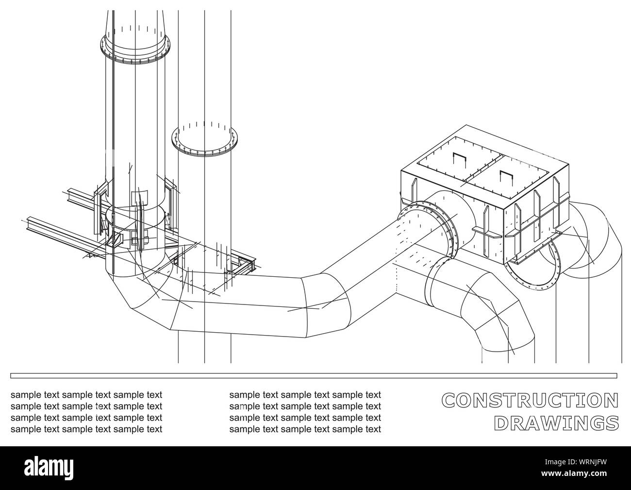 Construction drawings. 3D metal construction. Pipes, piping. Cover ...