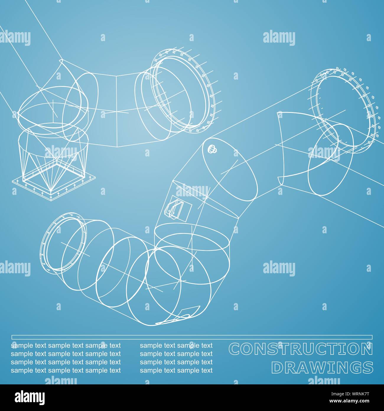 Drawings of steel structures. Pipes and pipe. 3d blueprint of steel ...