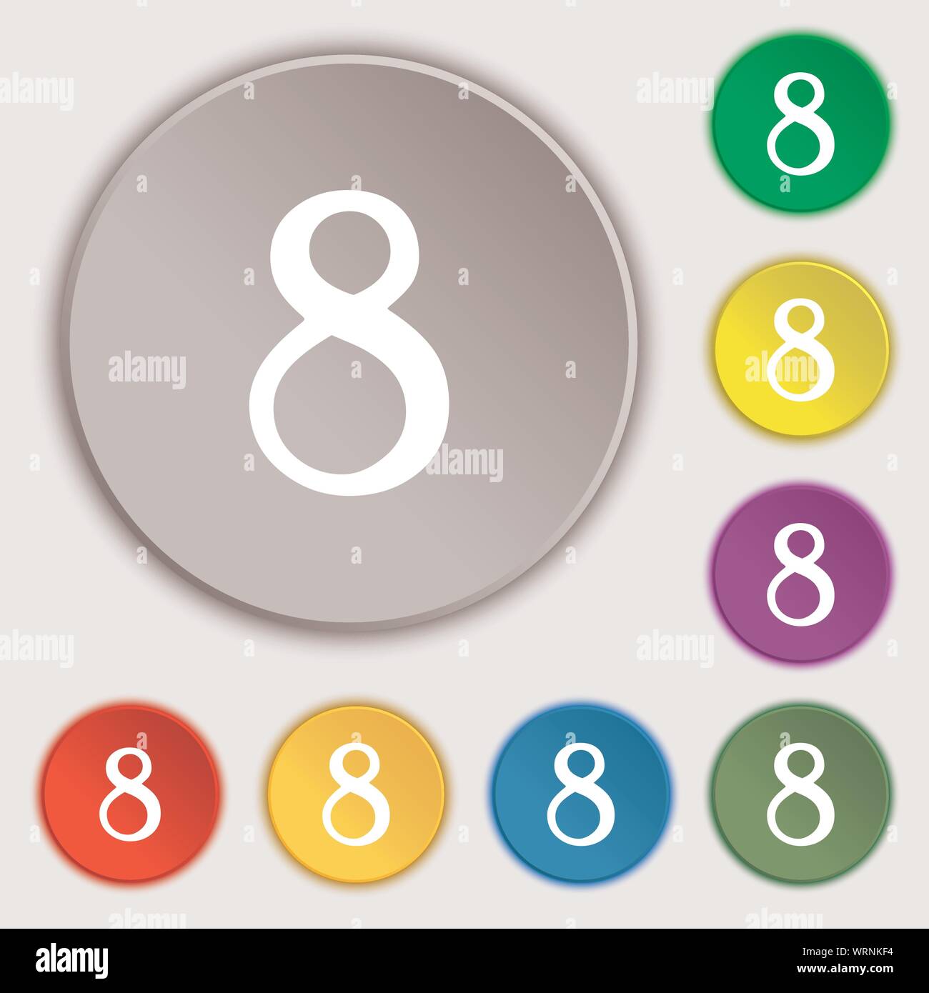 number Eight icon sign. Symbols on eight flat buttons. Vector Stock ...