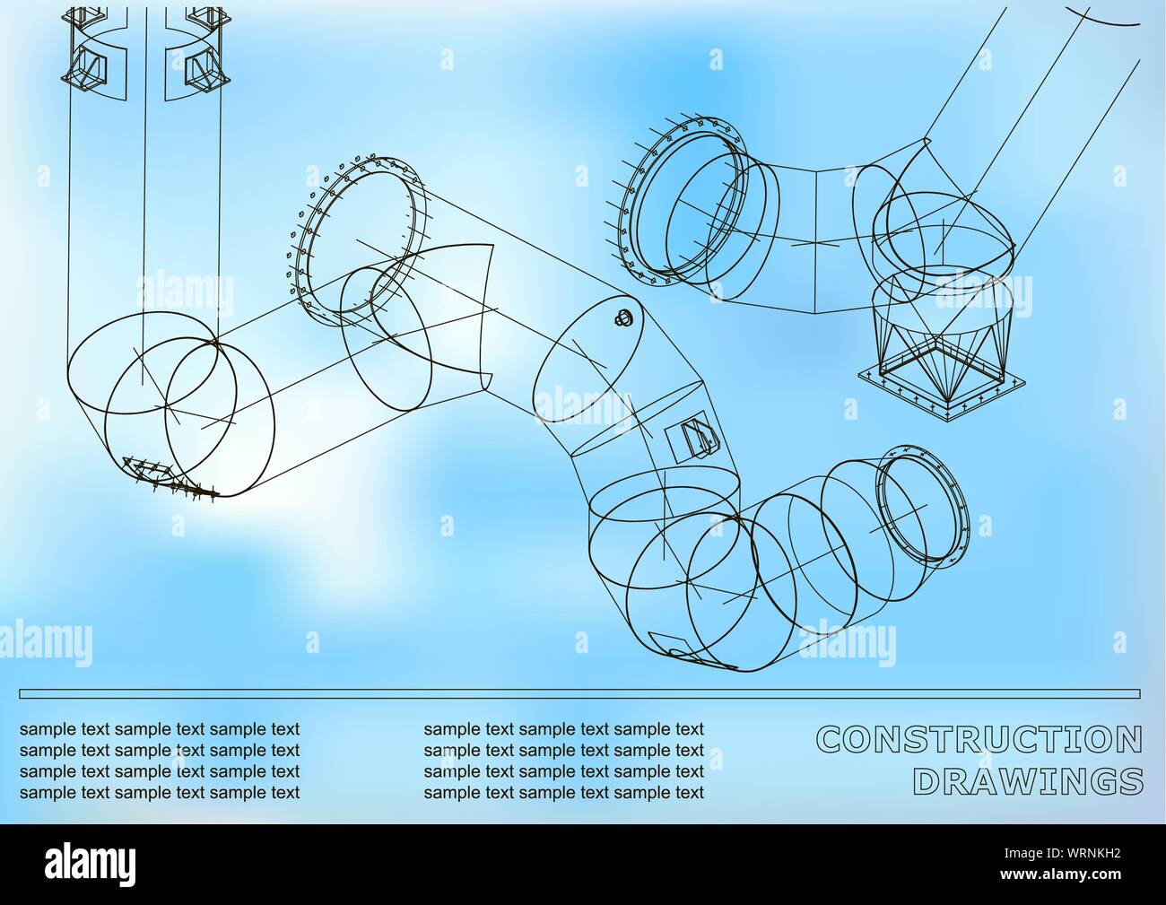 Drawings of structures. Pipes and pipe. 3d blueprint of steel ...