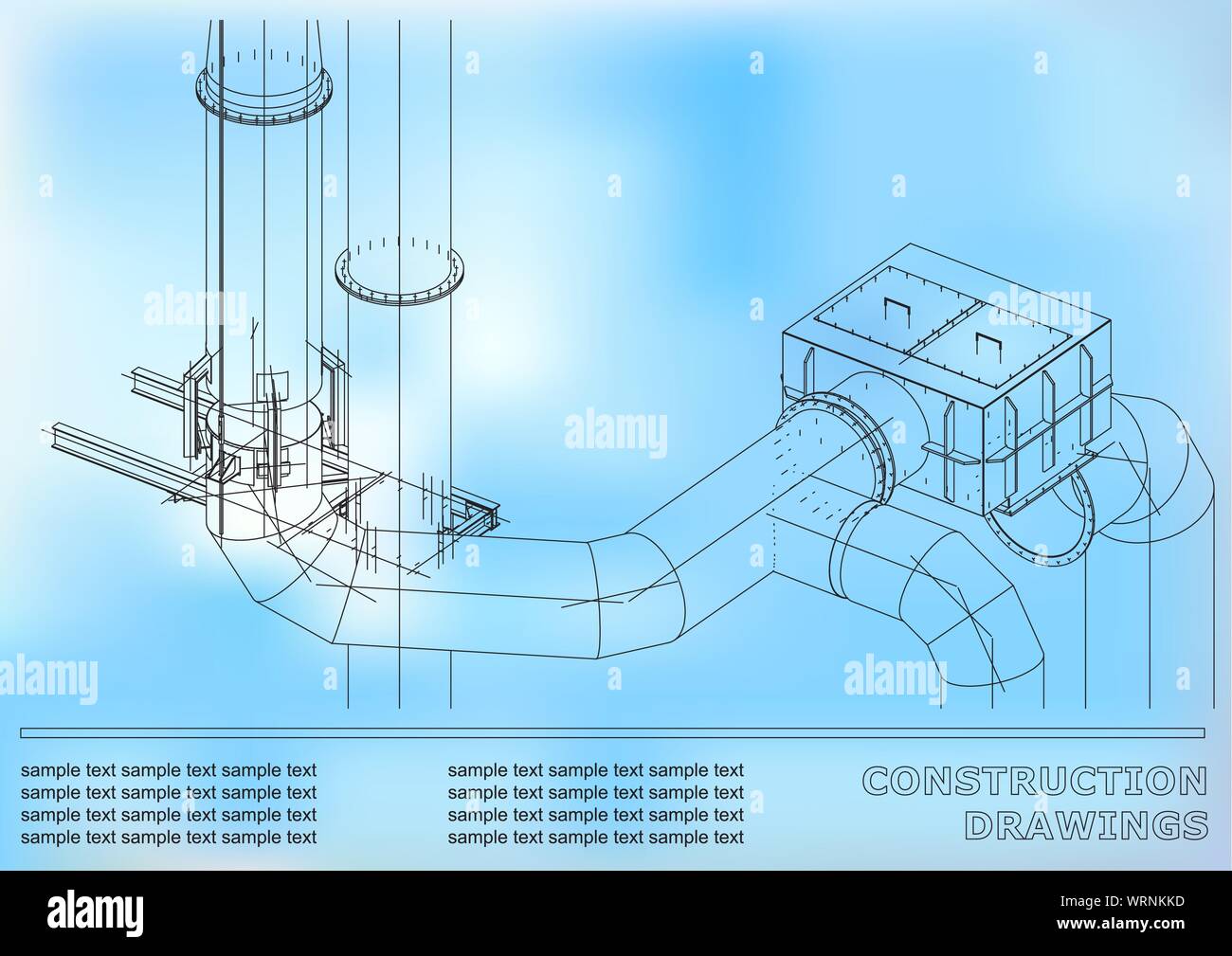 Construction drawings. 3D metal construction. Pipes, piping. Cover ...
