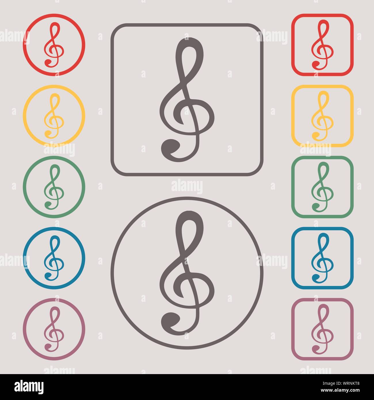 treble clef icon. Symbols on the Round and square buttons with frame ...