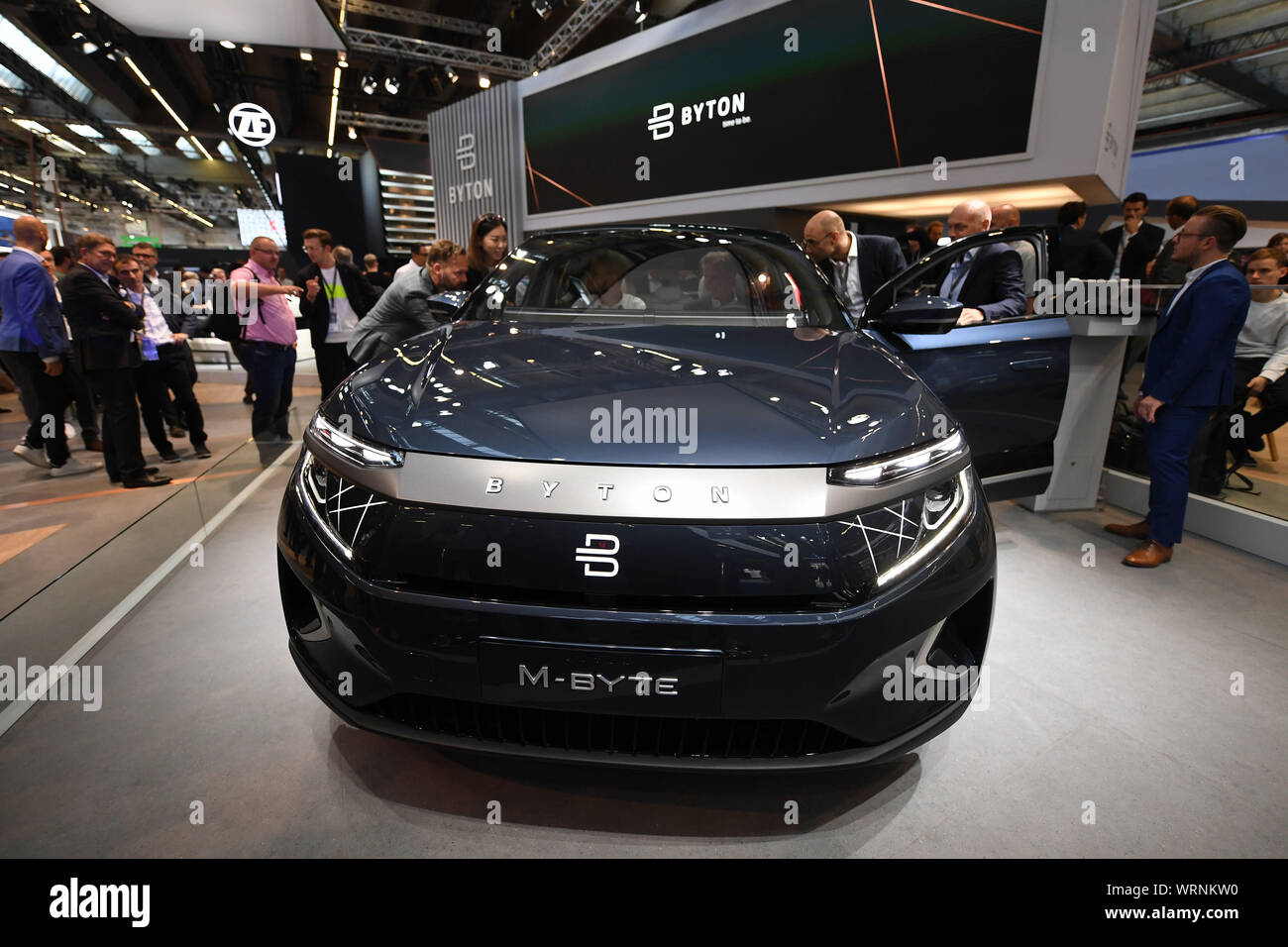 Frankfurt, Germany. 10th Sep, 2019. A Byton M-Byte is on display during the first press day of ...