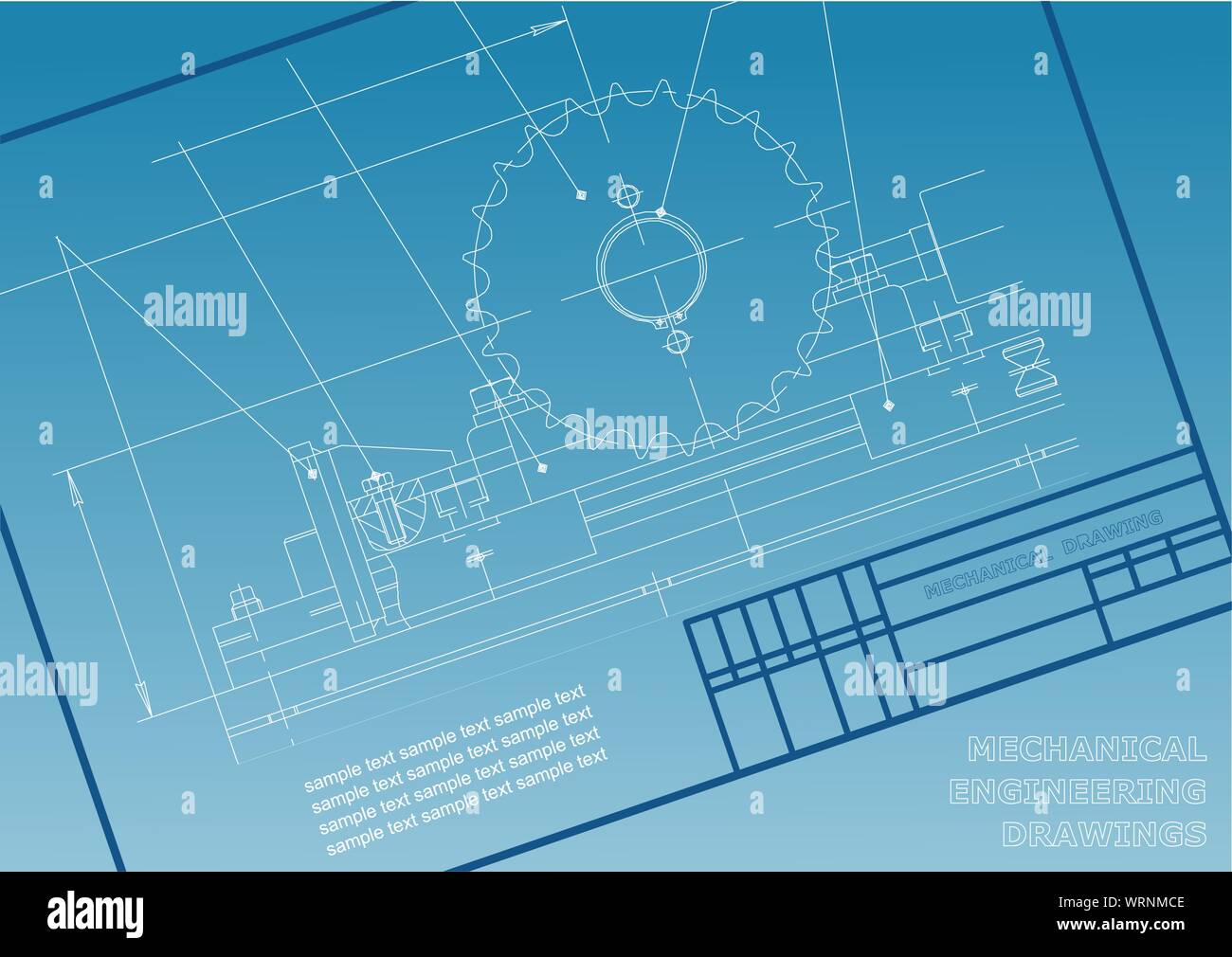 Mechanical drawings on a blue background. Engineering illustration ...