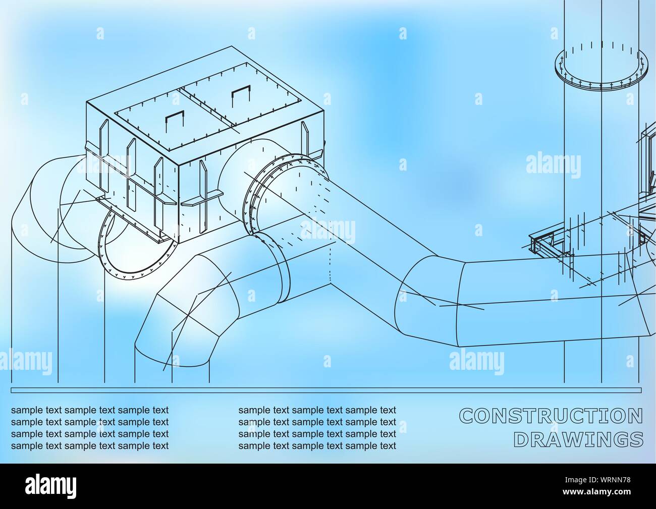 Drawings of steel structures. Pipes. 3d blueprint of steel structures ...