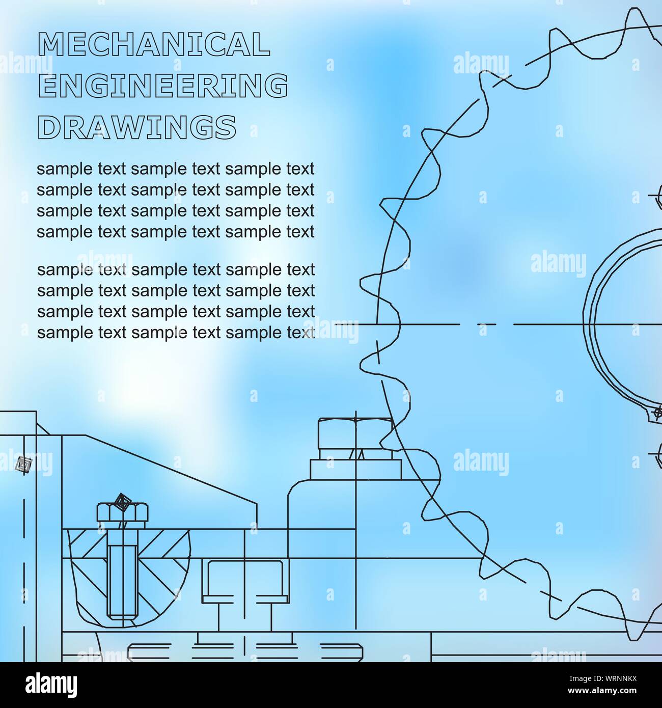 Mechanical engineering drawings on a white and blue background. Vector ...