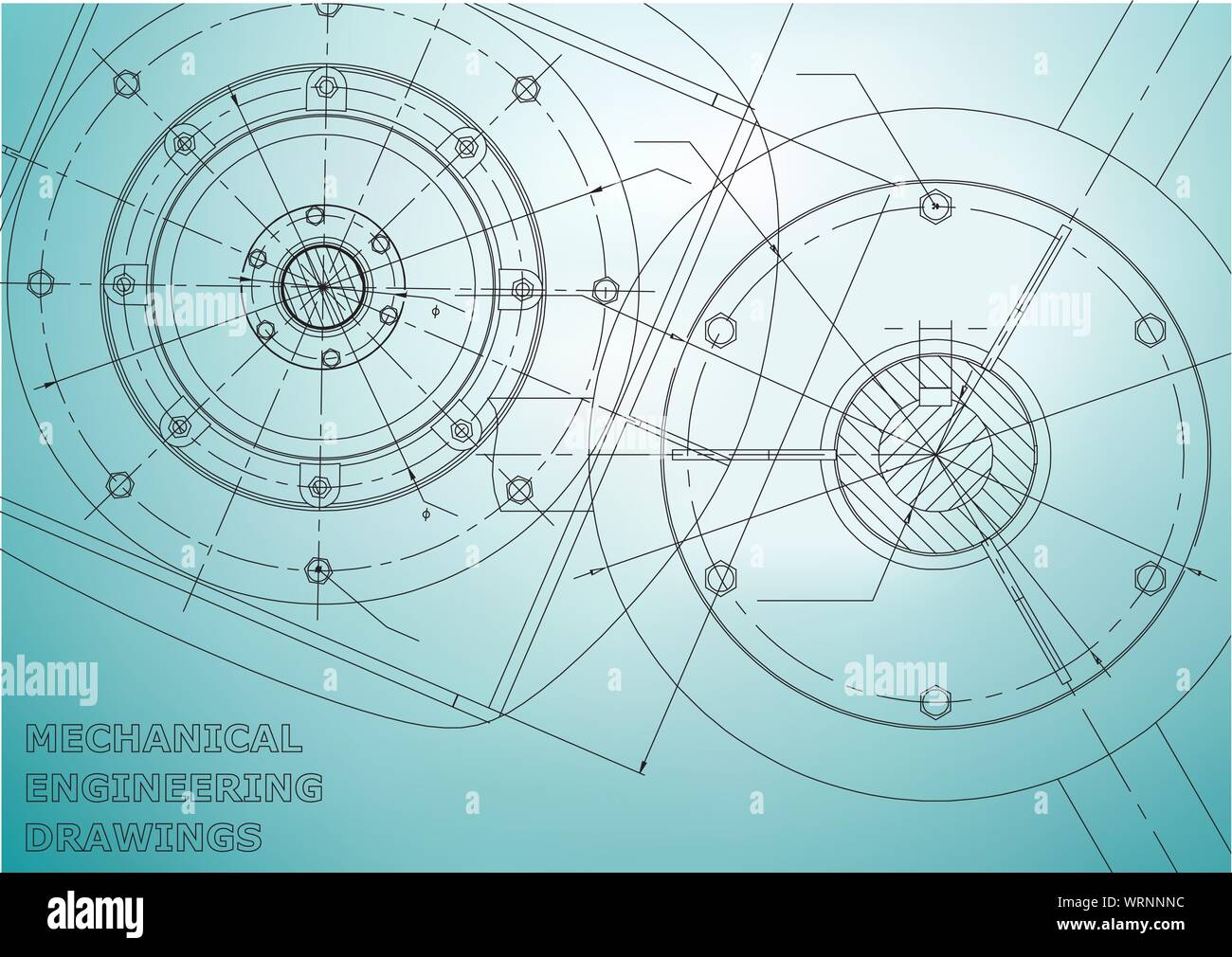 Mechanical engineering drawings. Vector background. Light blue Stock ...