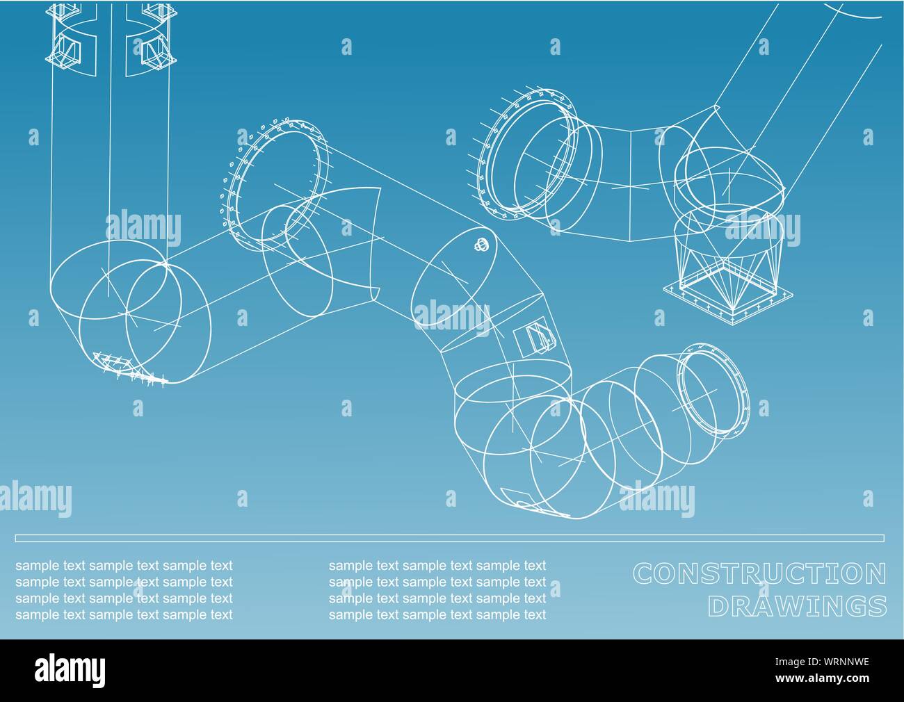 Drawings of structures. Pipes and pipe. 3d blueprint of steel ...