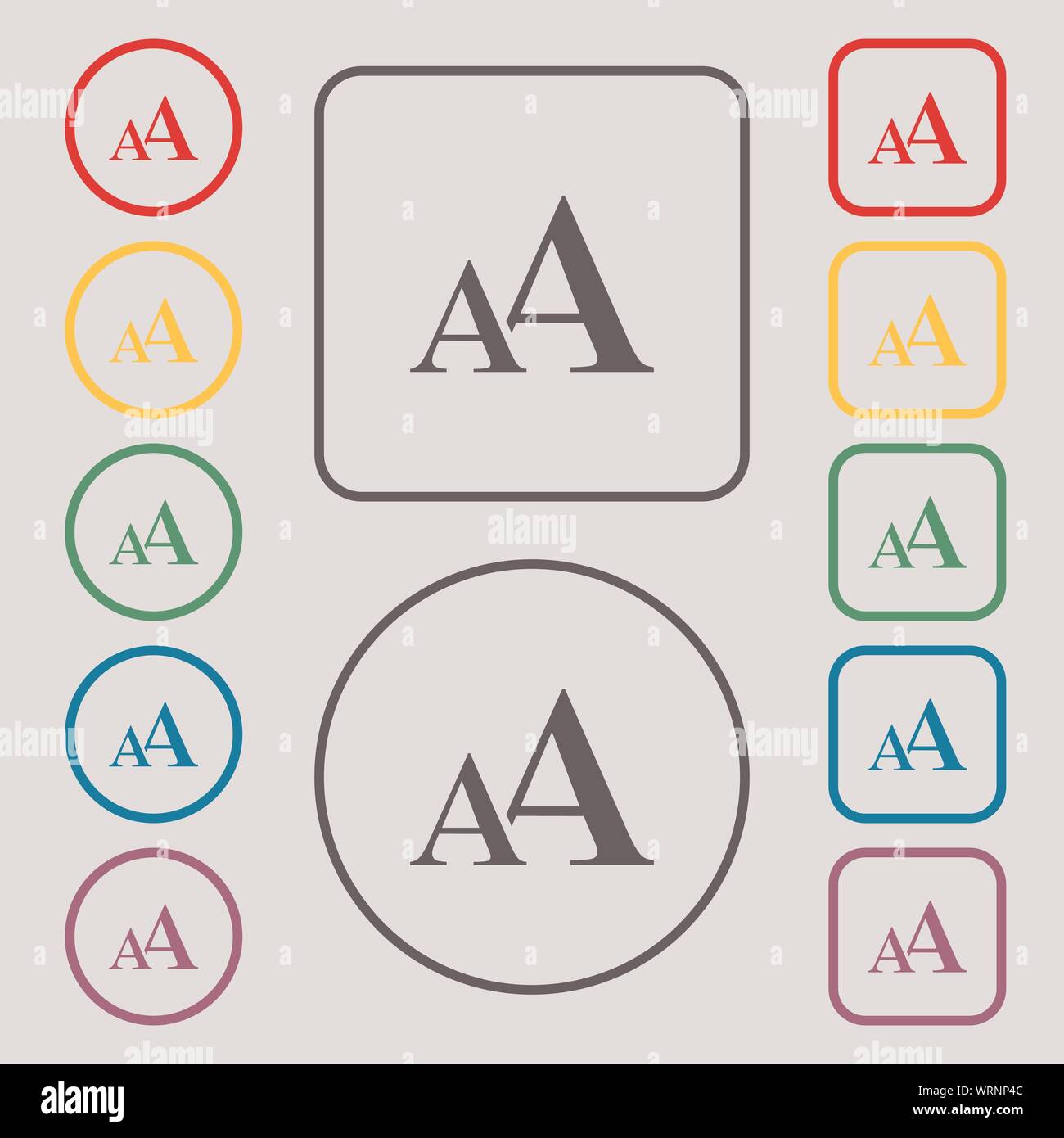 Enlarge font, AA icon sign. Symbols on the Round and square buttons ...