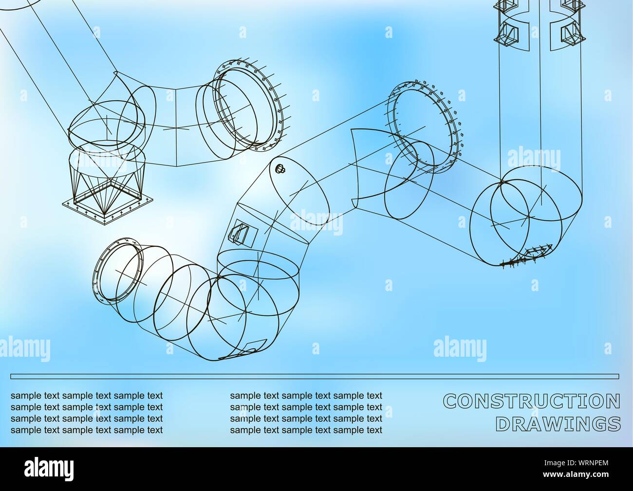 Drawings of steel structures. Pipes and pipe. 3d blueprint of steel ...