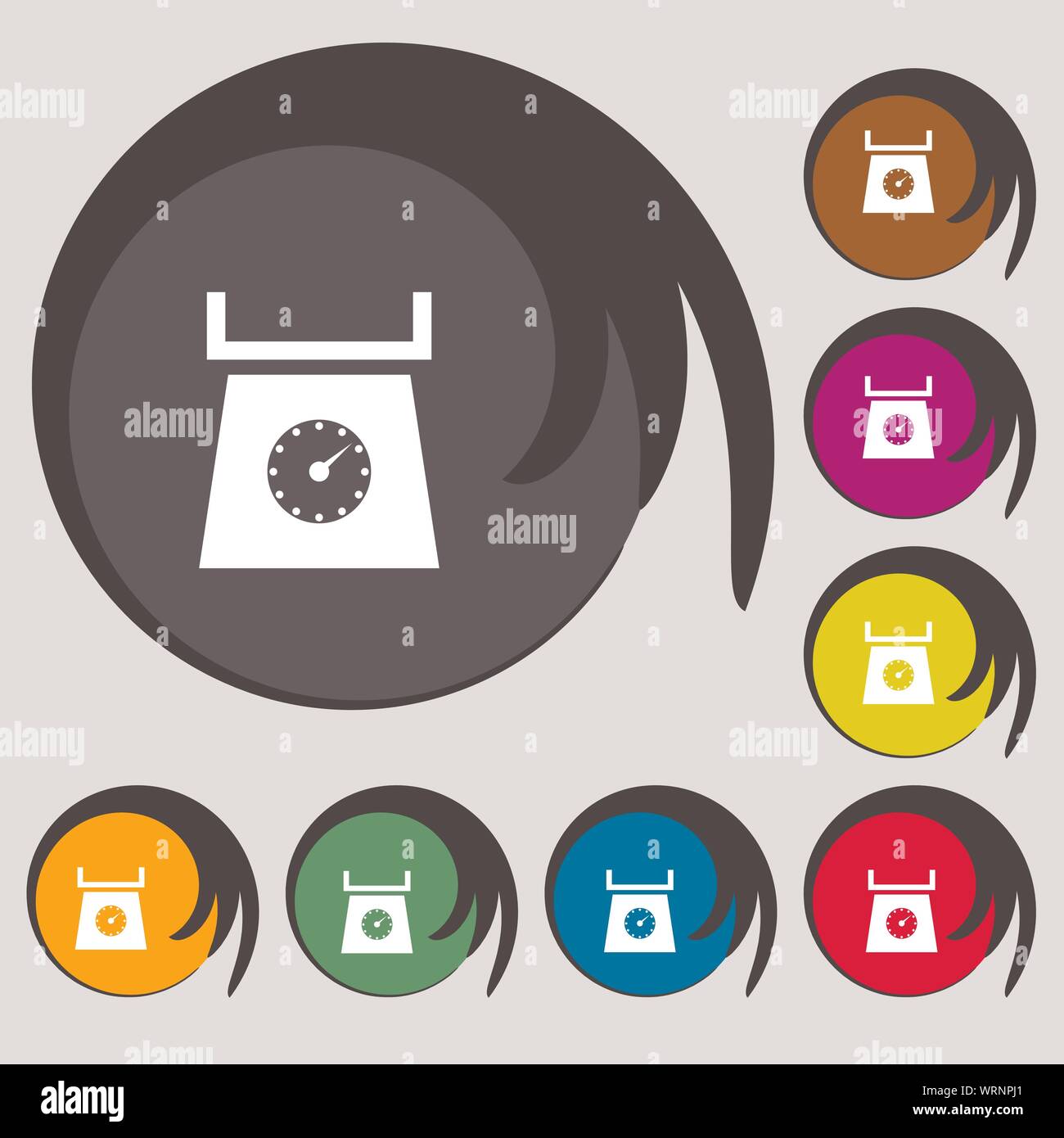 kitchen scales icon sign. Symbols on eight colored buttons. Vector ...