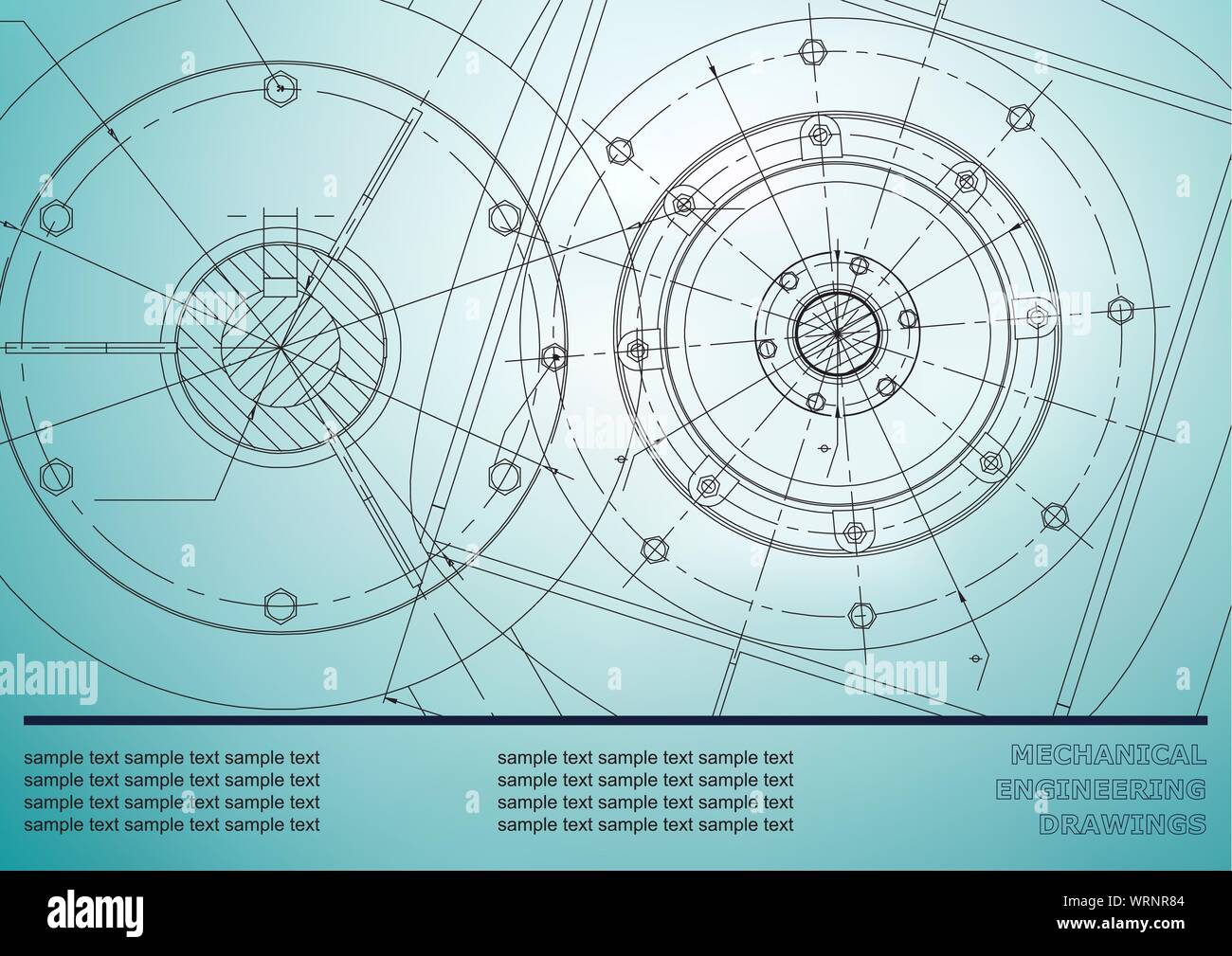 Vector Mechanical engineering drawings on a light blue background ...