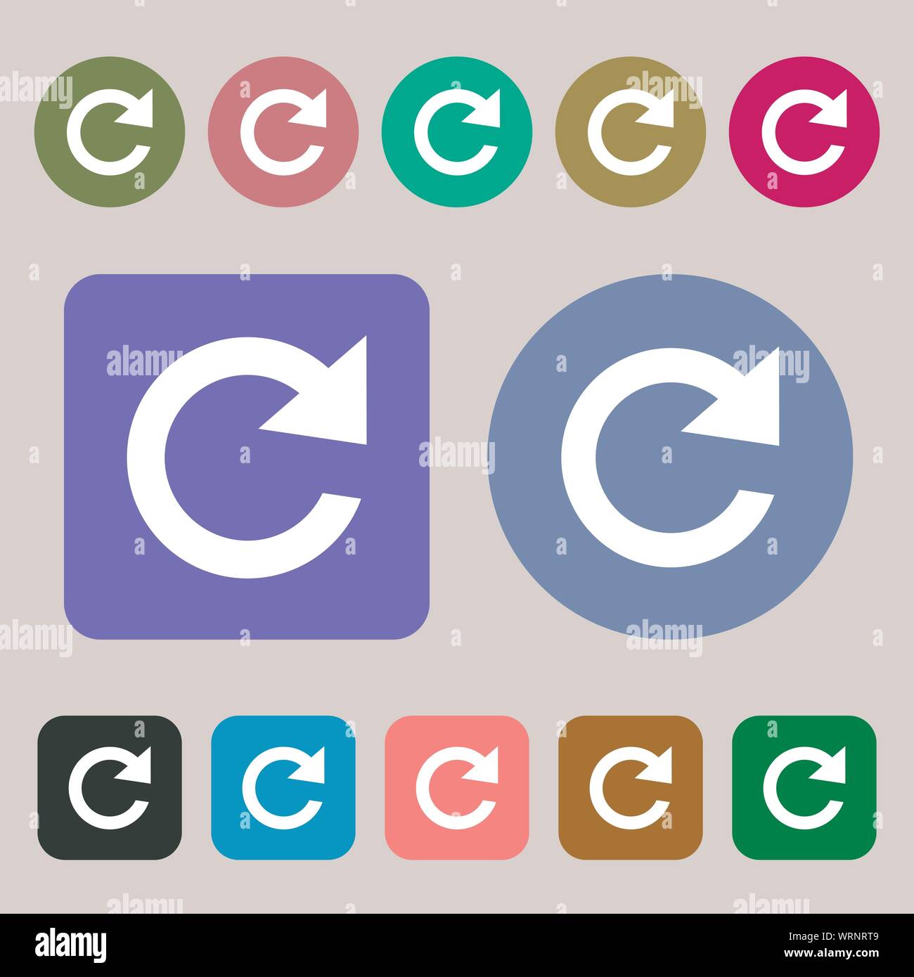 update sign icon. Full rotation arrow symbol. 12 colored buttons. Flat ...