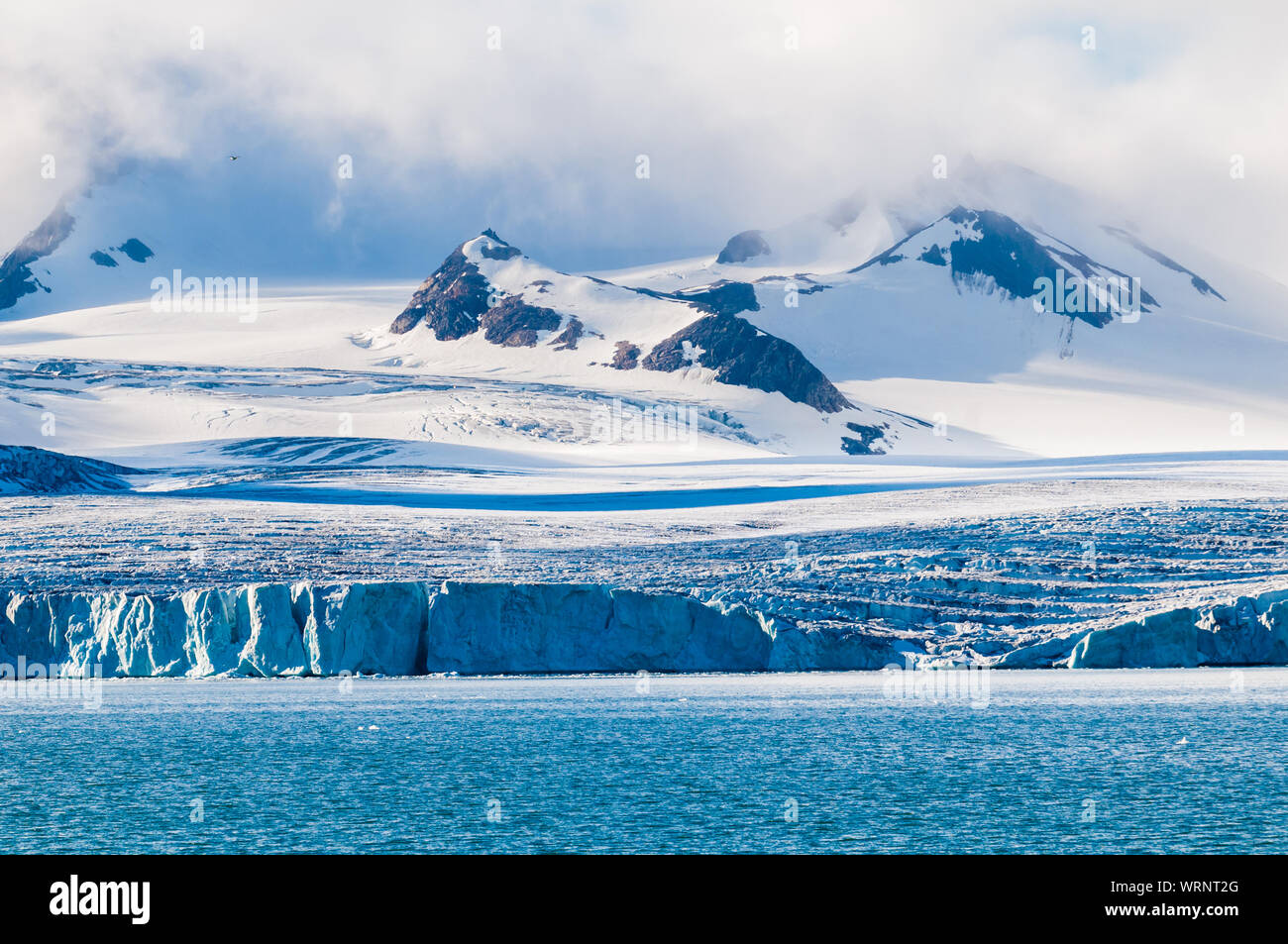 The end of a glacier in the Arctic Circle where it falls into the ...