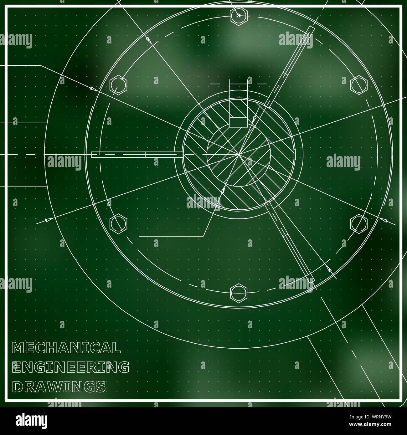Mechanical engineering drawings. Engineering illustration. Green ...